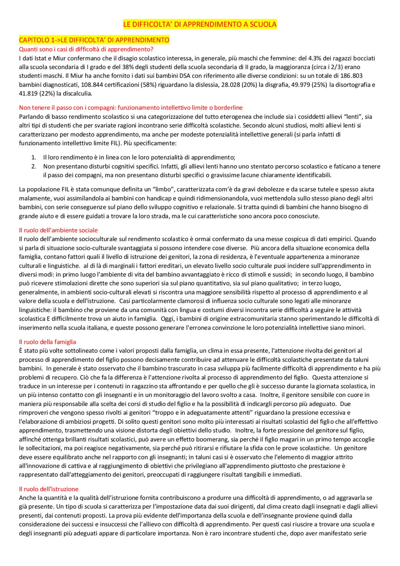 Le Difficoltà Dellapprendimento A Scuola Docsity