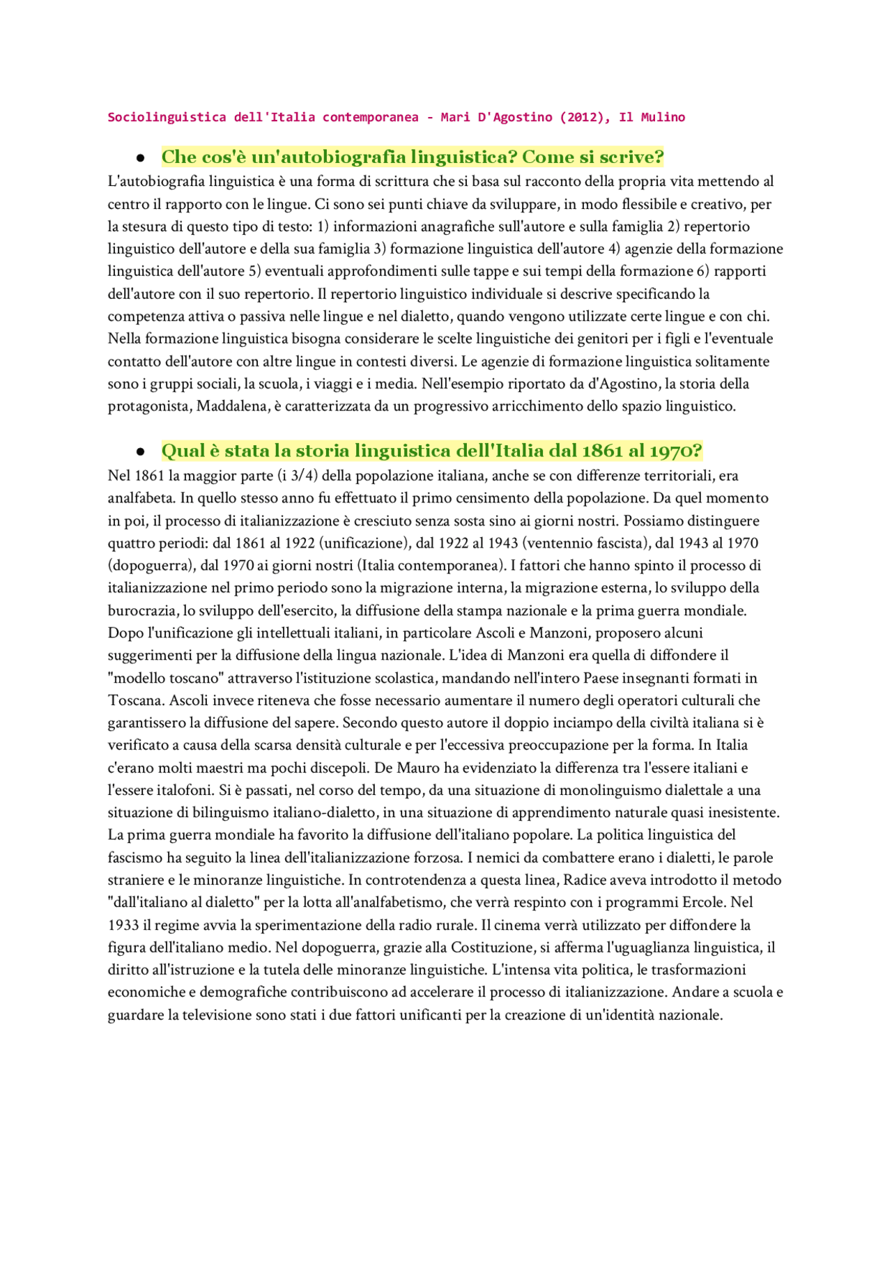 Sociolinguistica Domande E Risposte Docsity