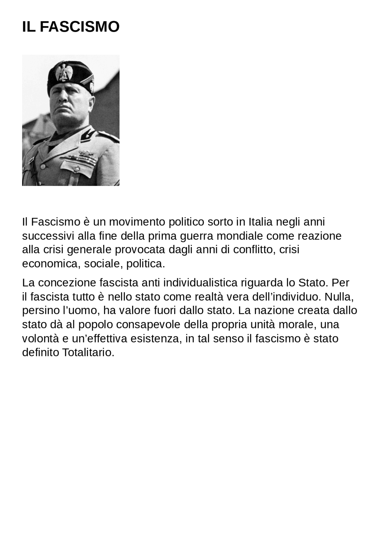 Il Fascismo Sintesi Dettagliata Per Interrogazione Imminente Docsity