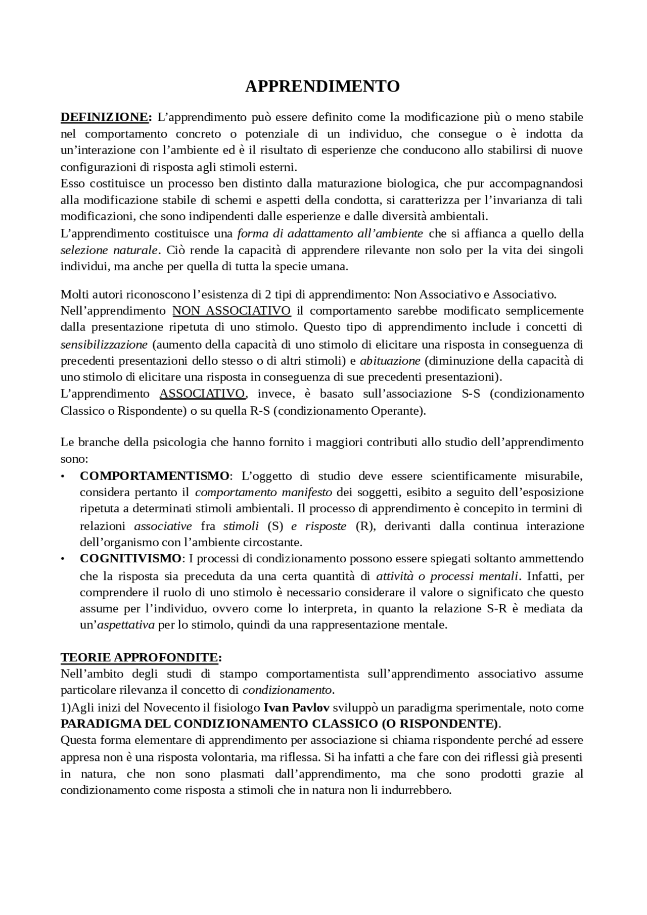 Psicologia Generale Apprendimento Docsity