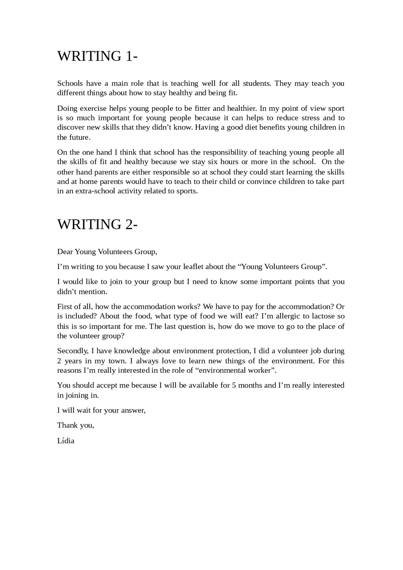 FIRST WRITING TEST 6 - Docsity