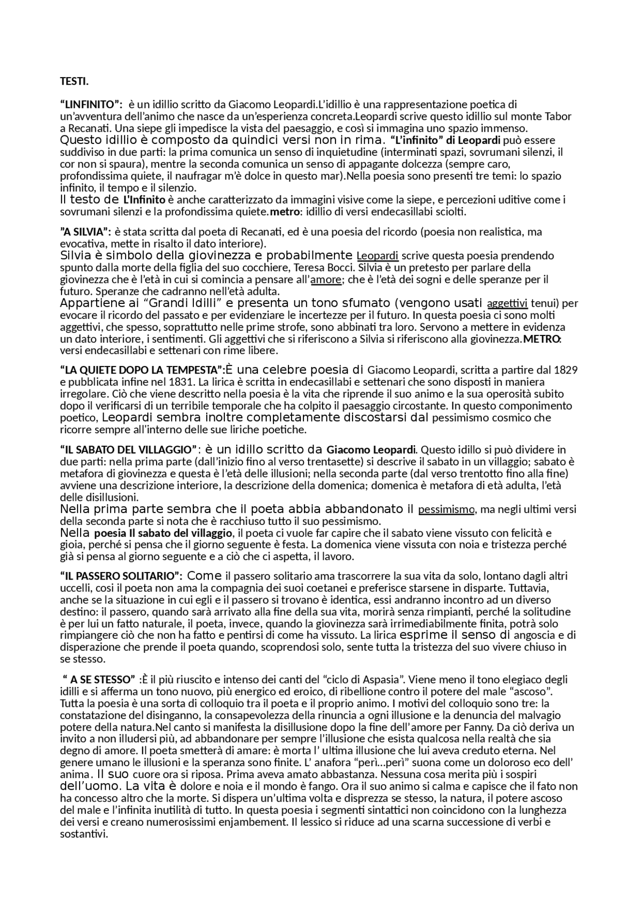 Giacomo Leopardi Riassunti Docsity