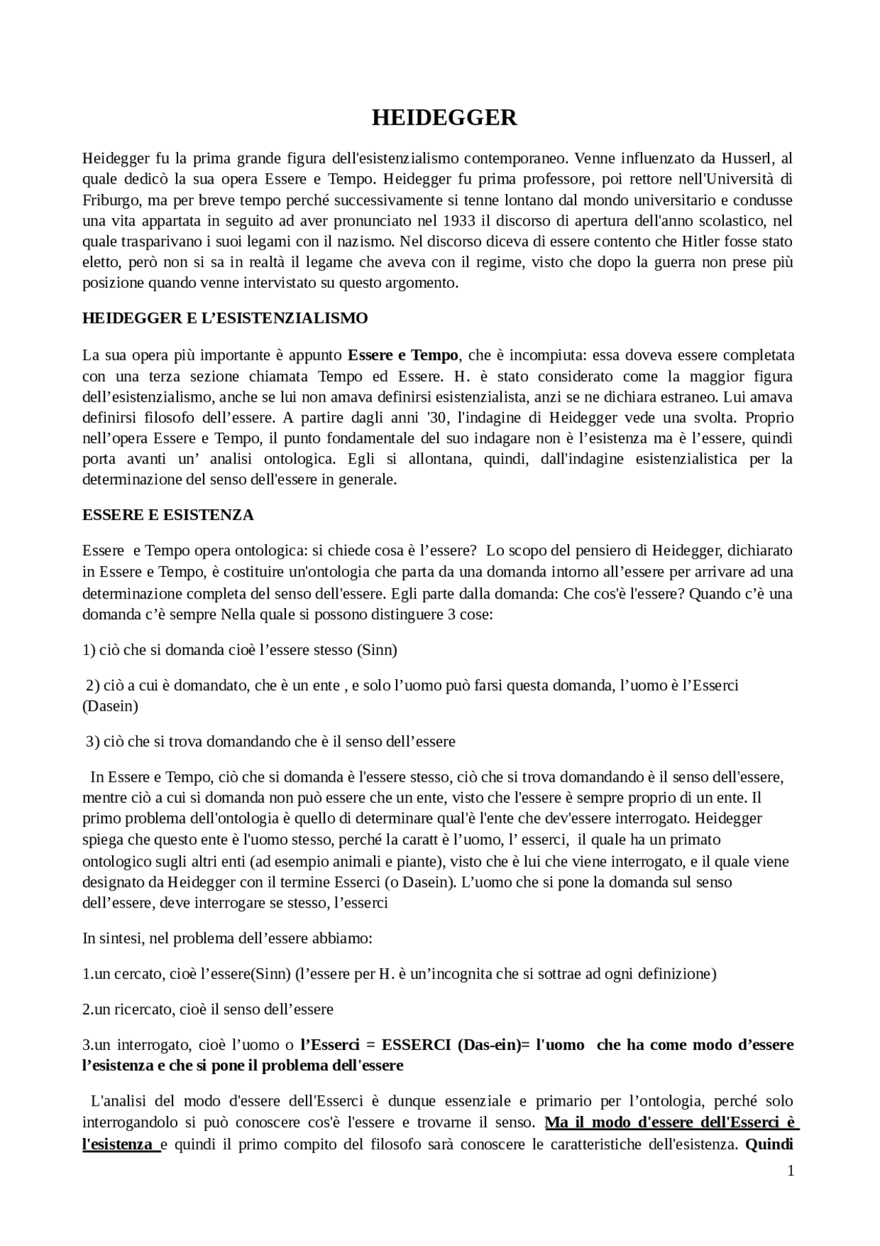 Heidegger Pensiero Filosofico Docsity