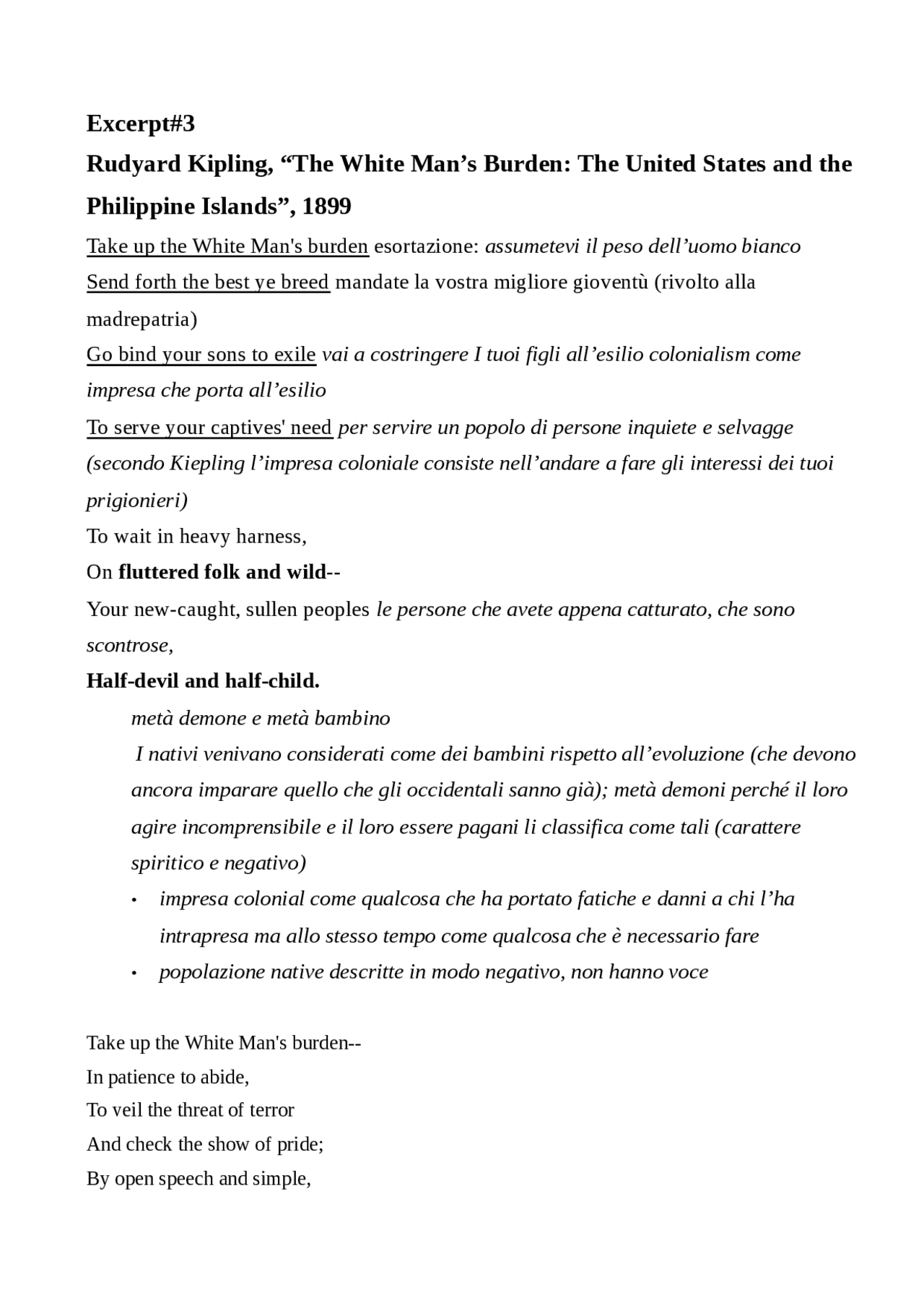 The white man's burden spiegazione - Docsity