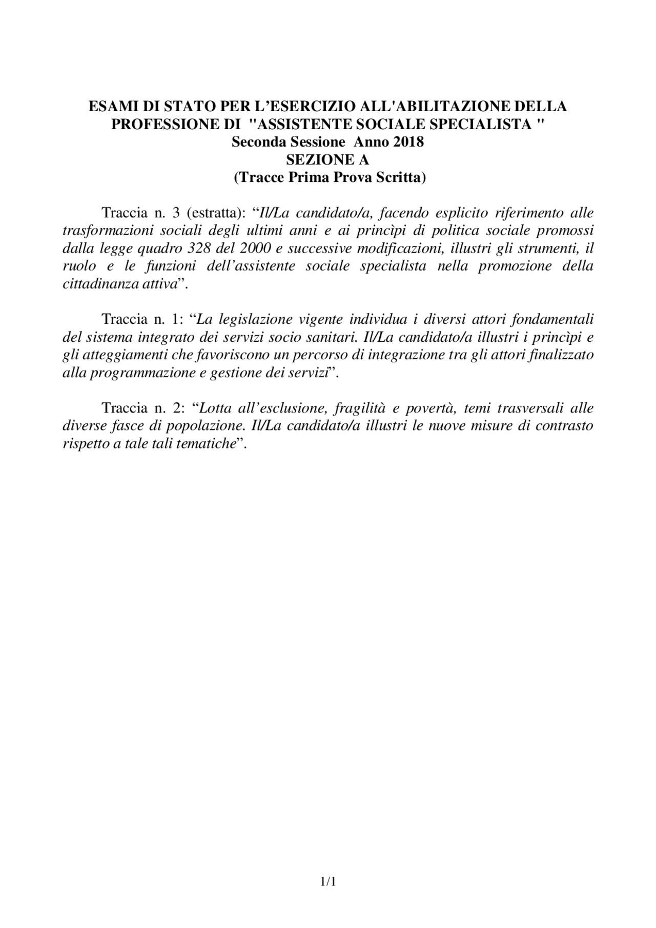 Tracce Esame Di Stato Assistente Sociale Docsity