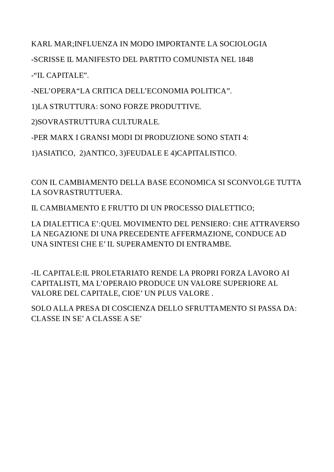 Sintesi Su Karl Marx Docsity