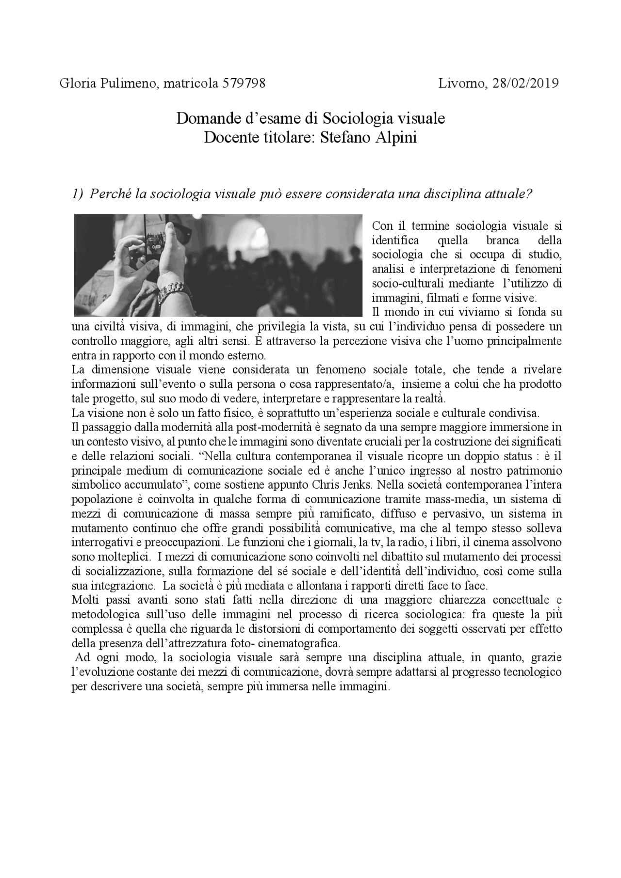 Relazione Sociologia Visuale Alpini Docsity
