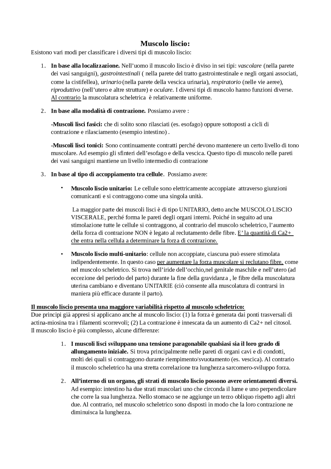 Riassunto Sul Muscolo Liscio Docsity