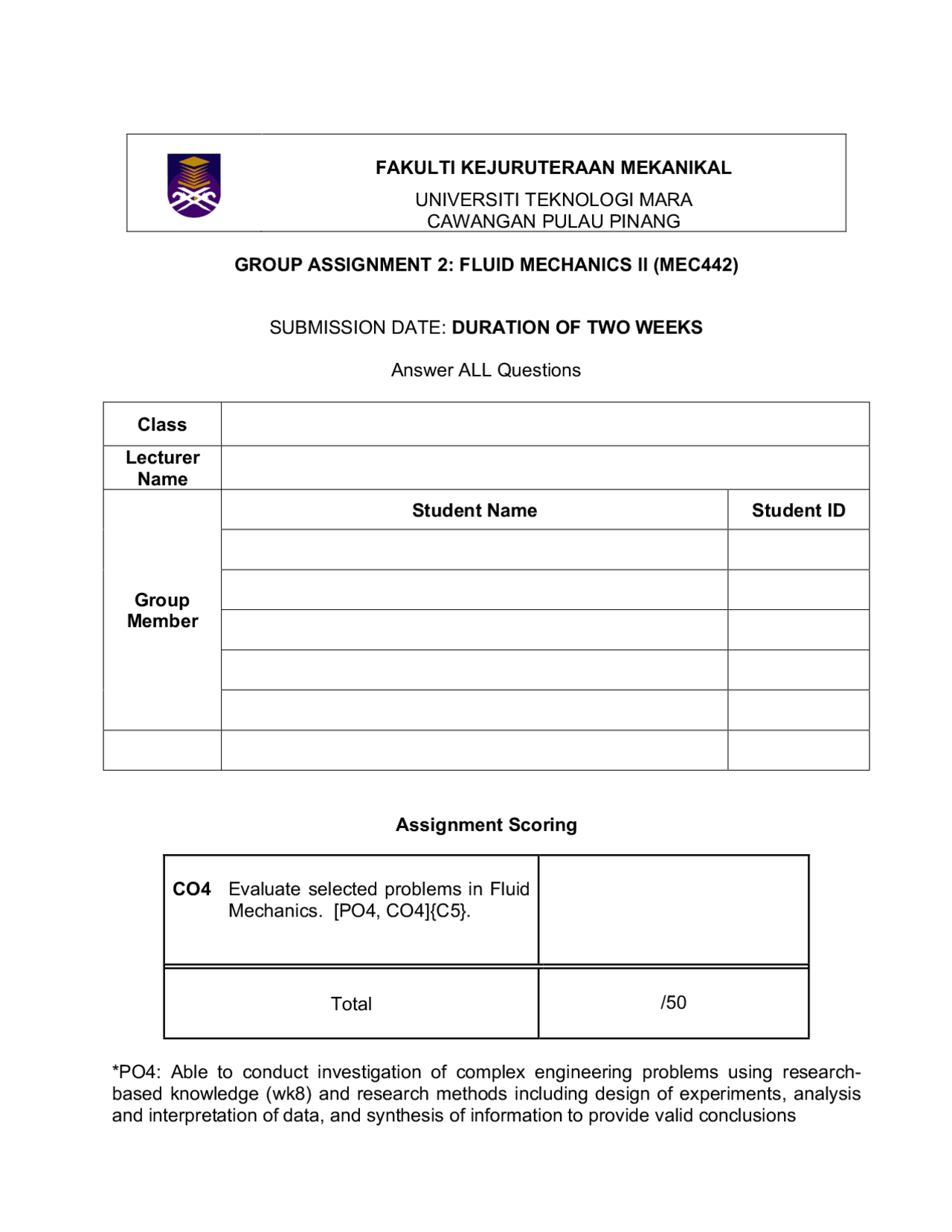 Assignment Fluid Mechanics - Docsity