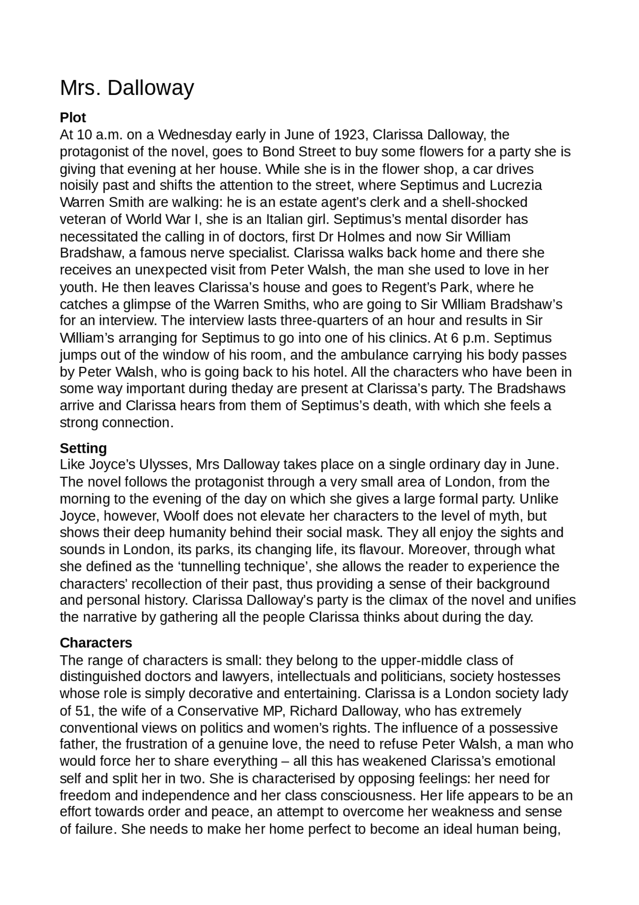 Virginia Woolf Mrs Dalloway Docsity