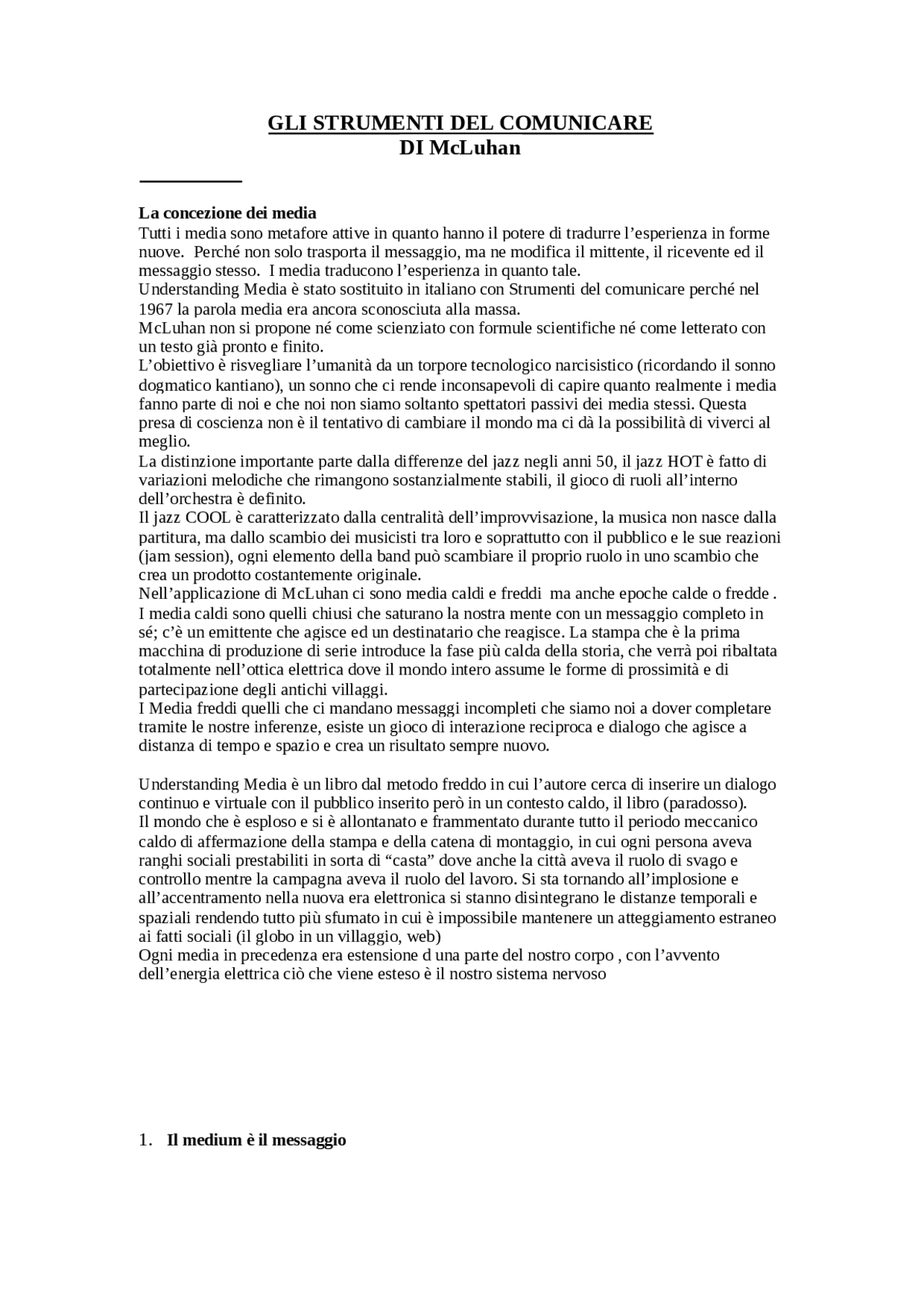 Strumenti Del Comunicare Mcluhan Docsity