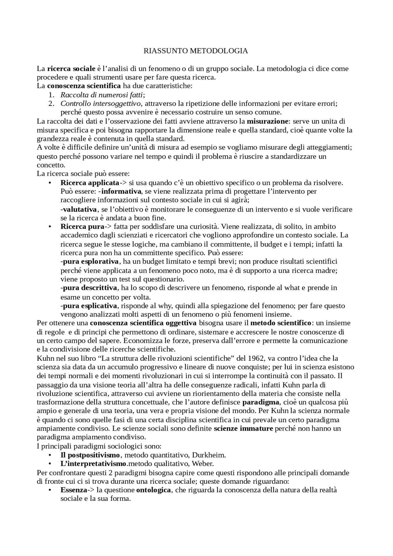Riassunto Del Manuale Di Corbetta Metodologia E Tecniche Della Ricerca