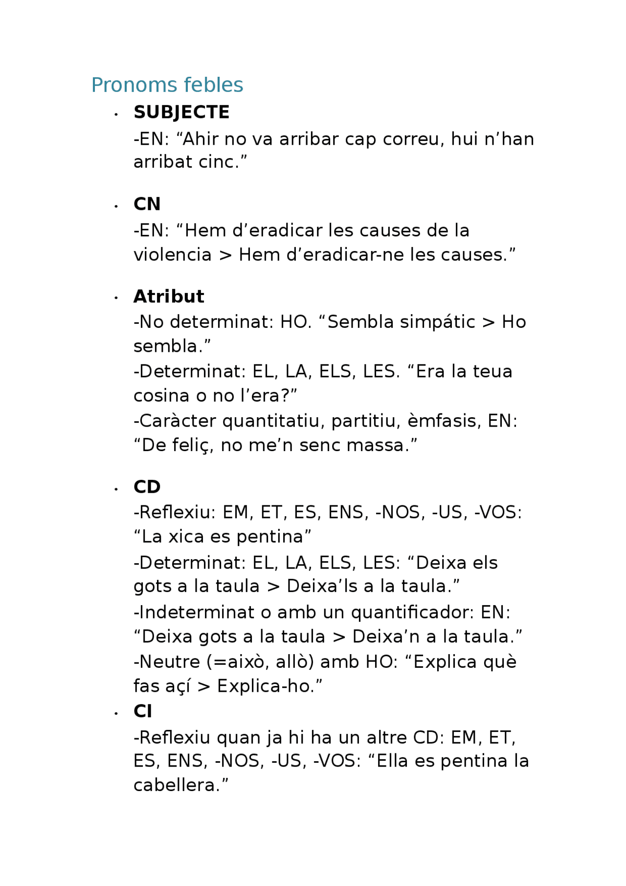 Pronoms Febles En Català Docsity