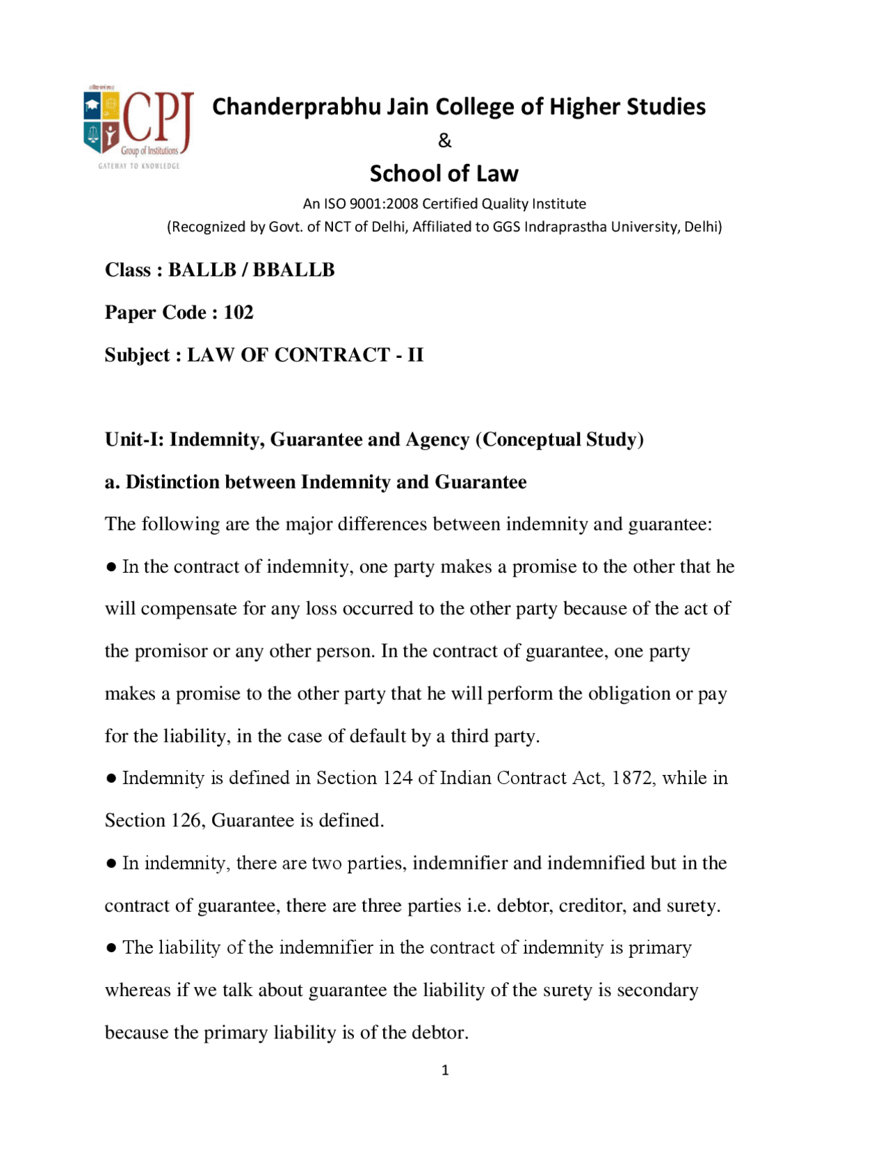 Law Of Contract Notes Docsity