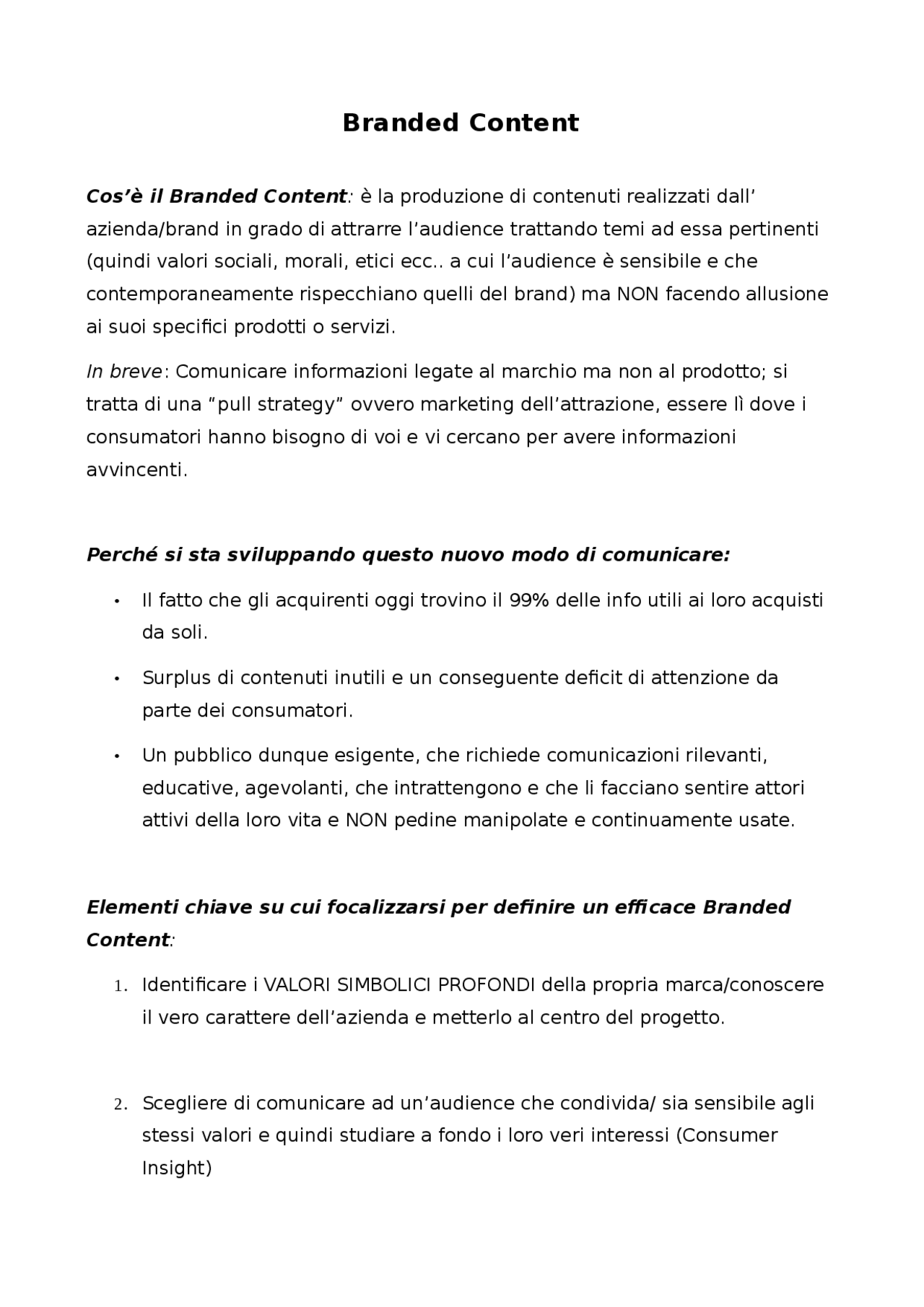 Riassunto Libro Branded Content Docsity
