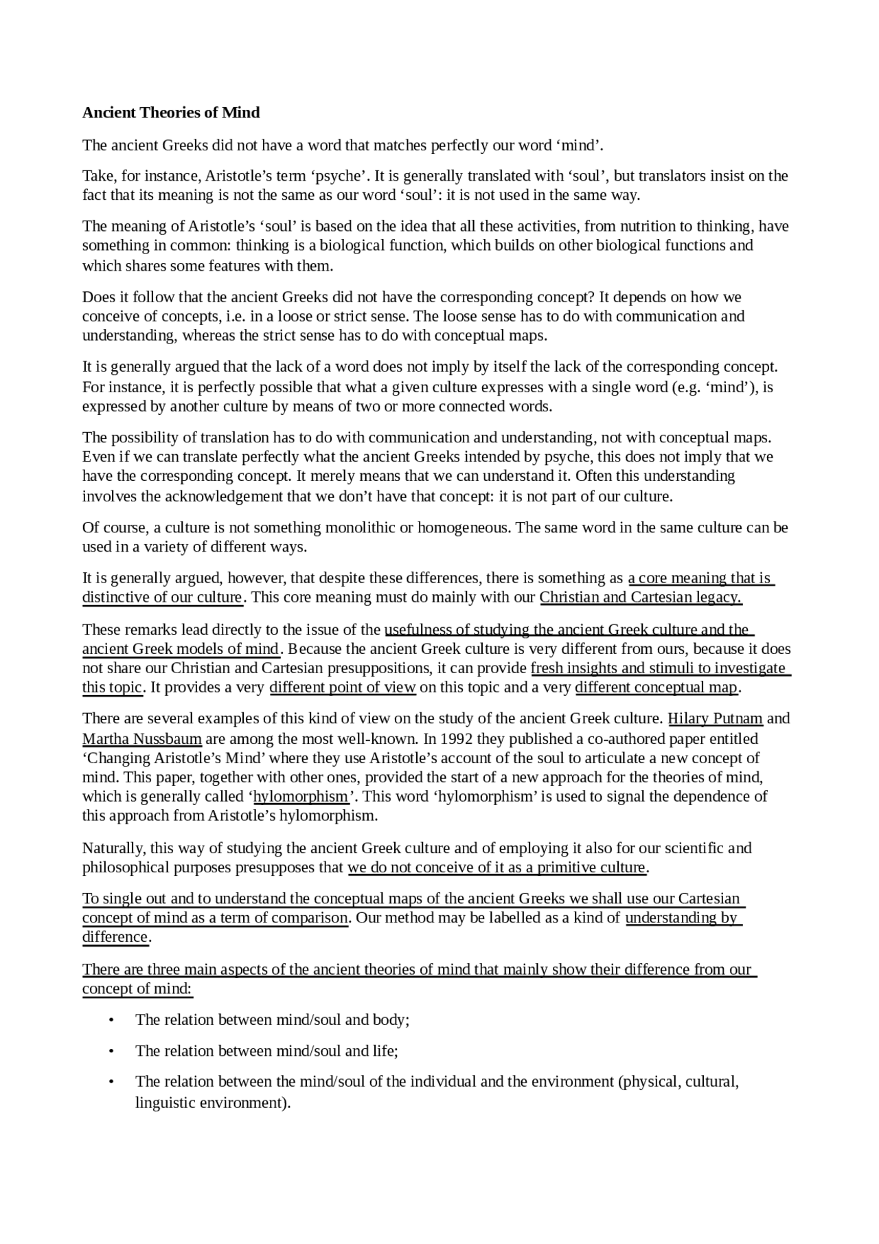 Appunti - Ancient Theory of Mind - Docsity