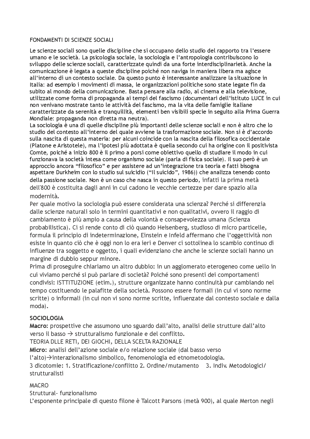Fondamenti Di Scienze Sociali Docsity