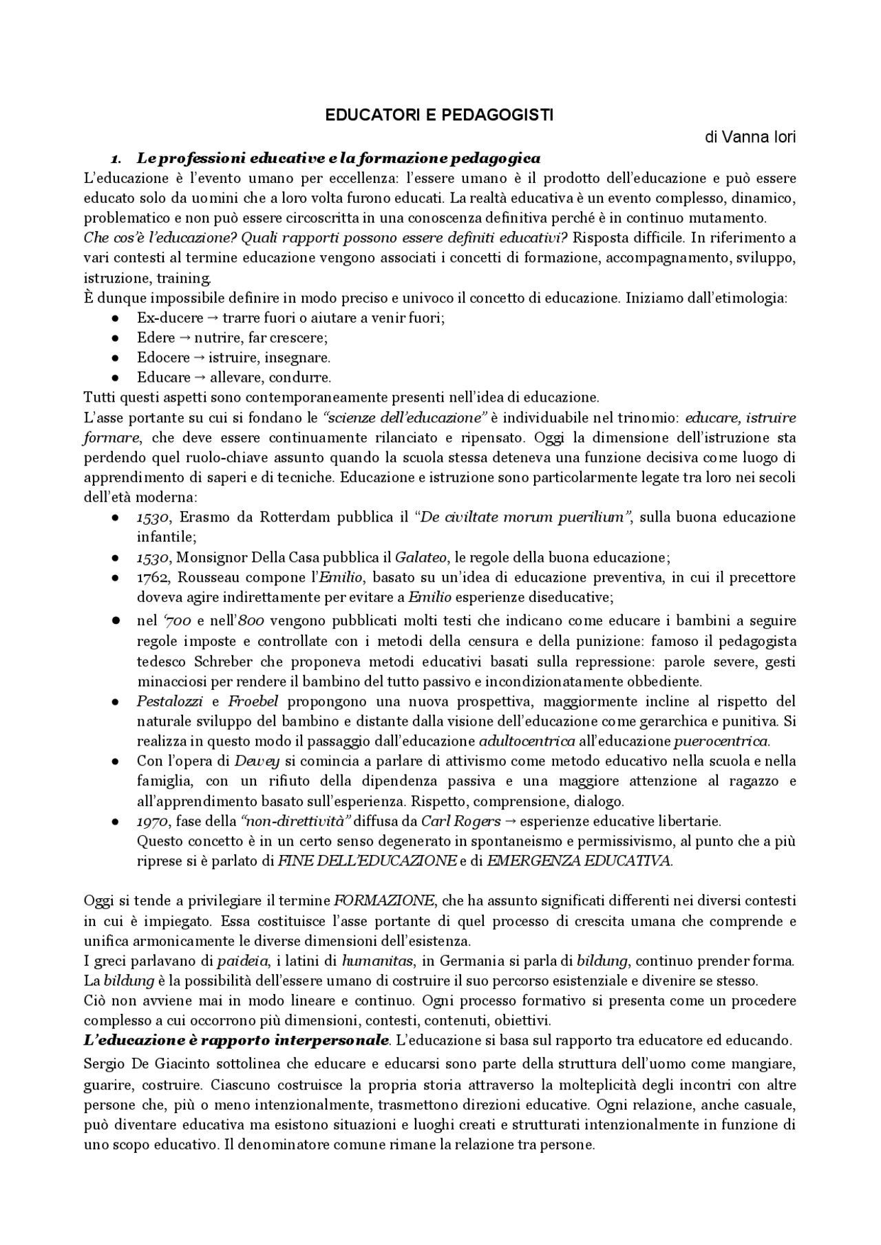 Educatori E Pedagogisti Di Vanna Iori Docsity