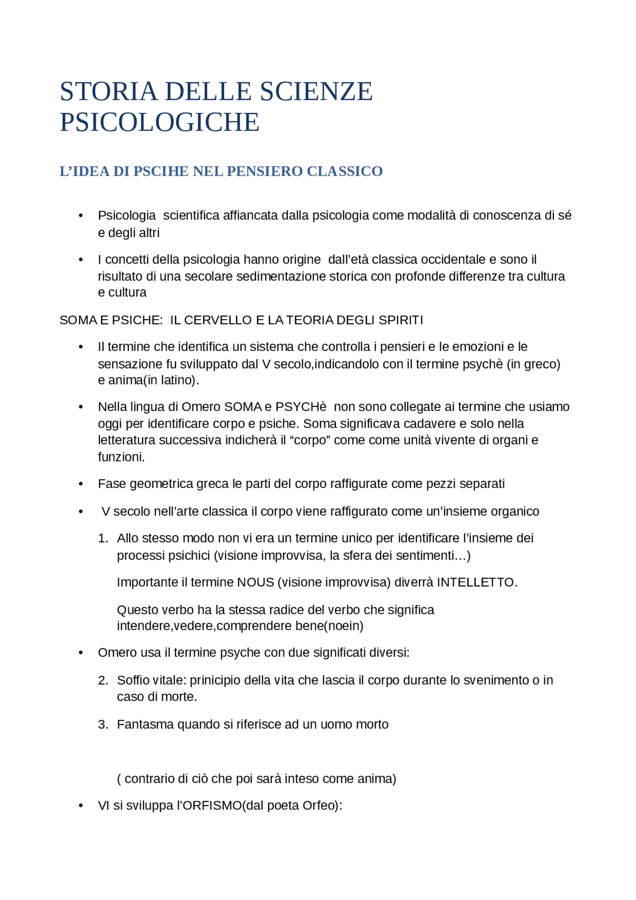 Storia Delle Scienze Psicologiche Docsity