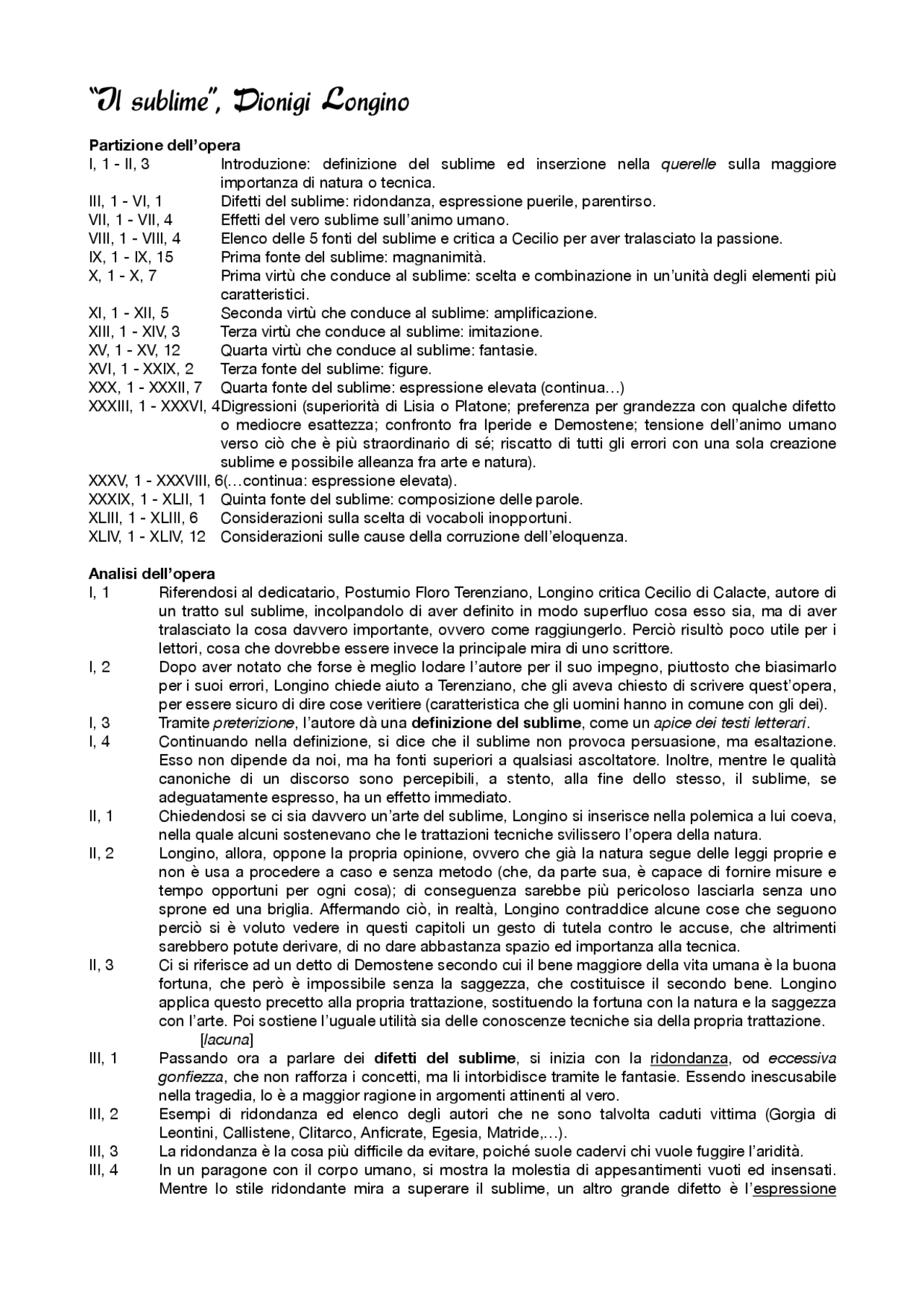"Il sublime", Dionigi Longino - Docsity