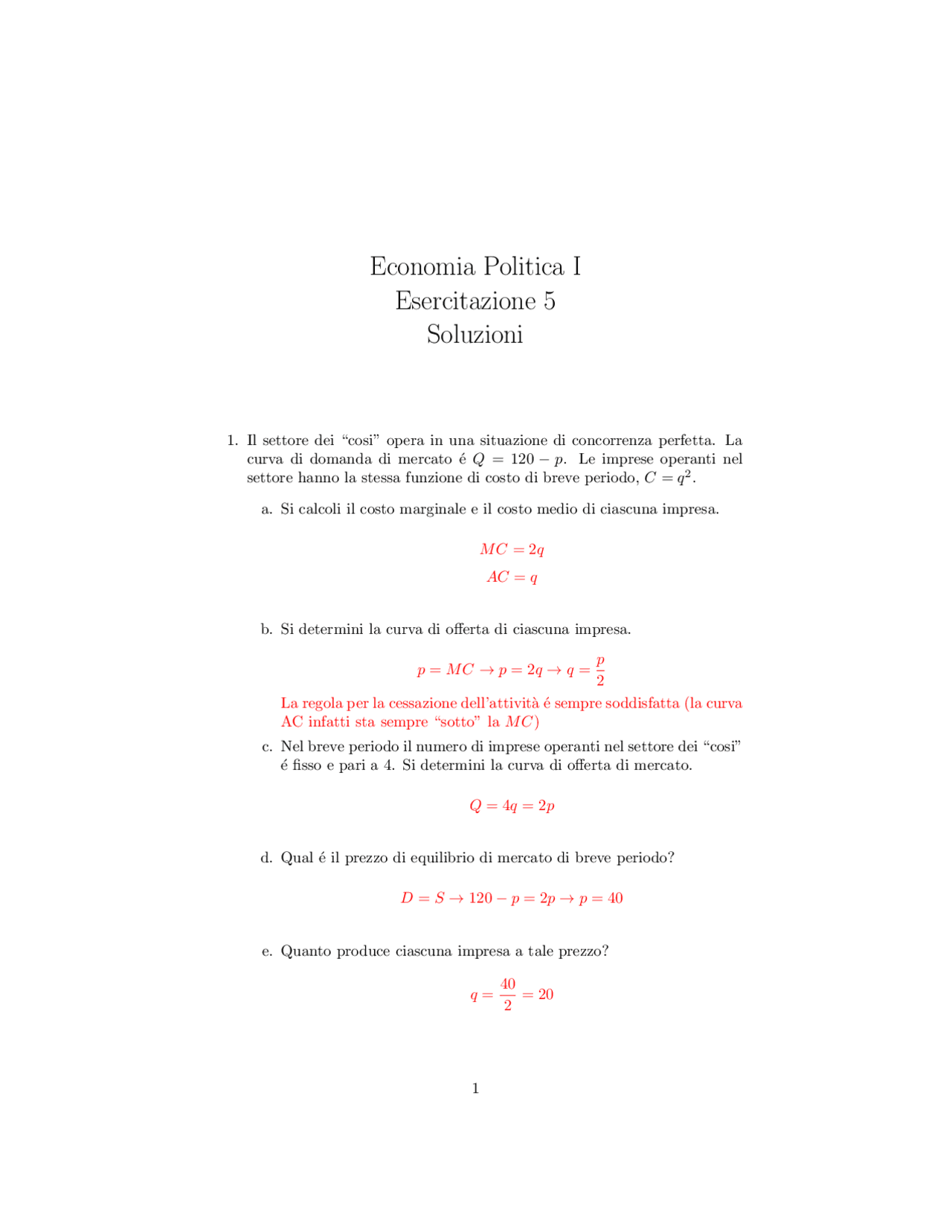 Microeconomia Esercitazione Con Soluzioni 2 Modulo Docsity