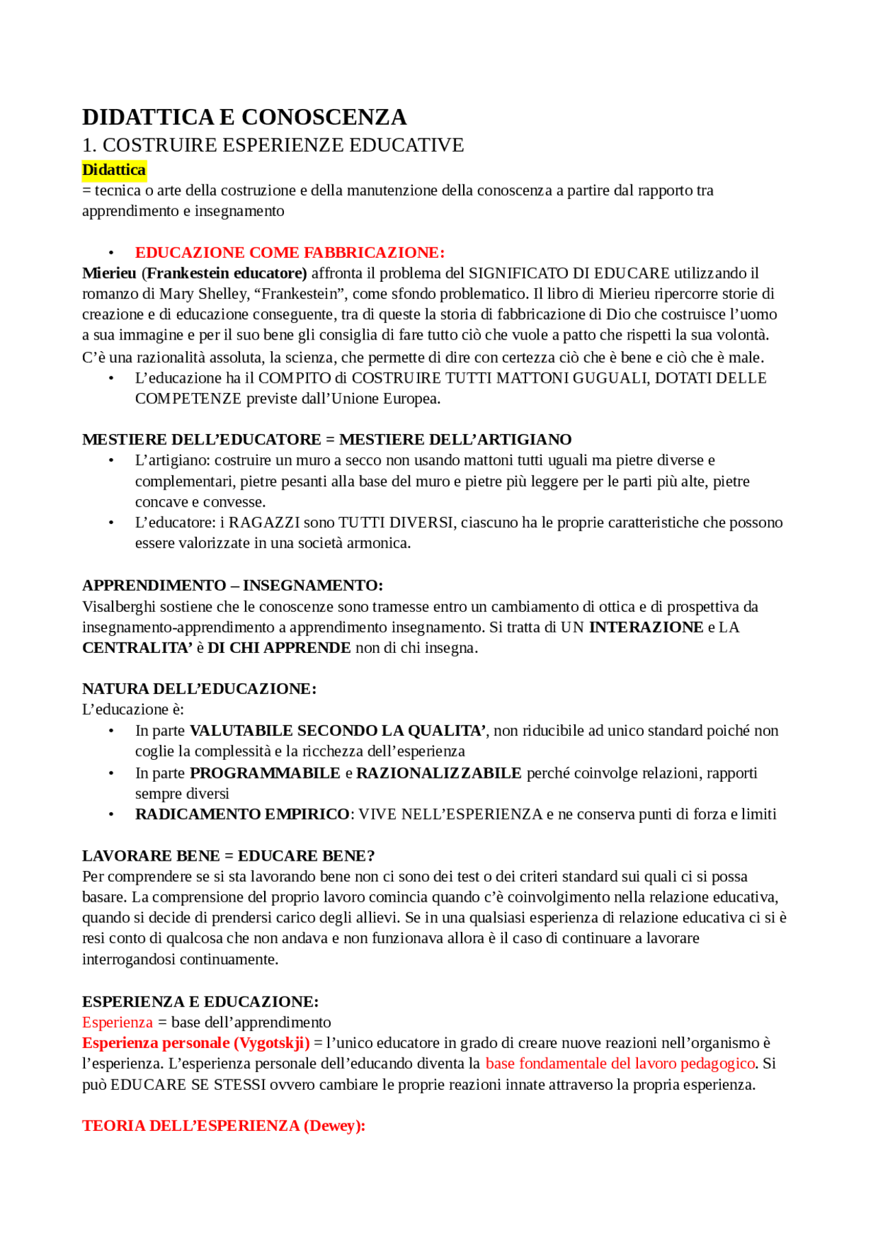Didattica E Conoscenza Docsity
