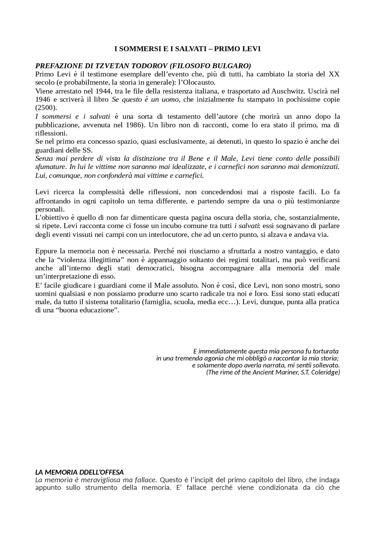 I Sommersi E I Salvati Riassunto Docsity