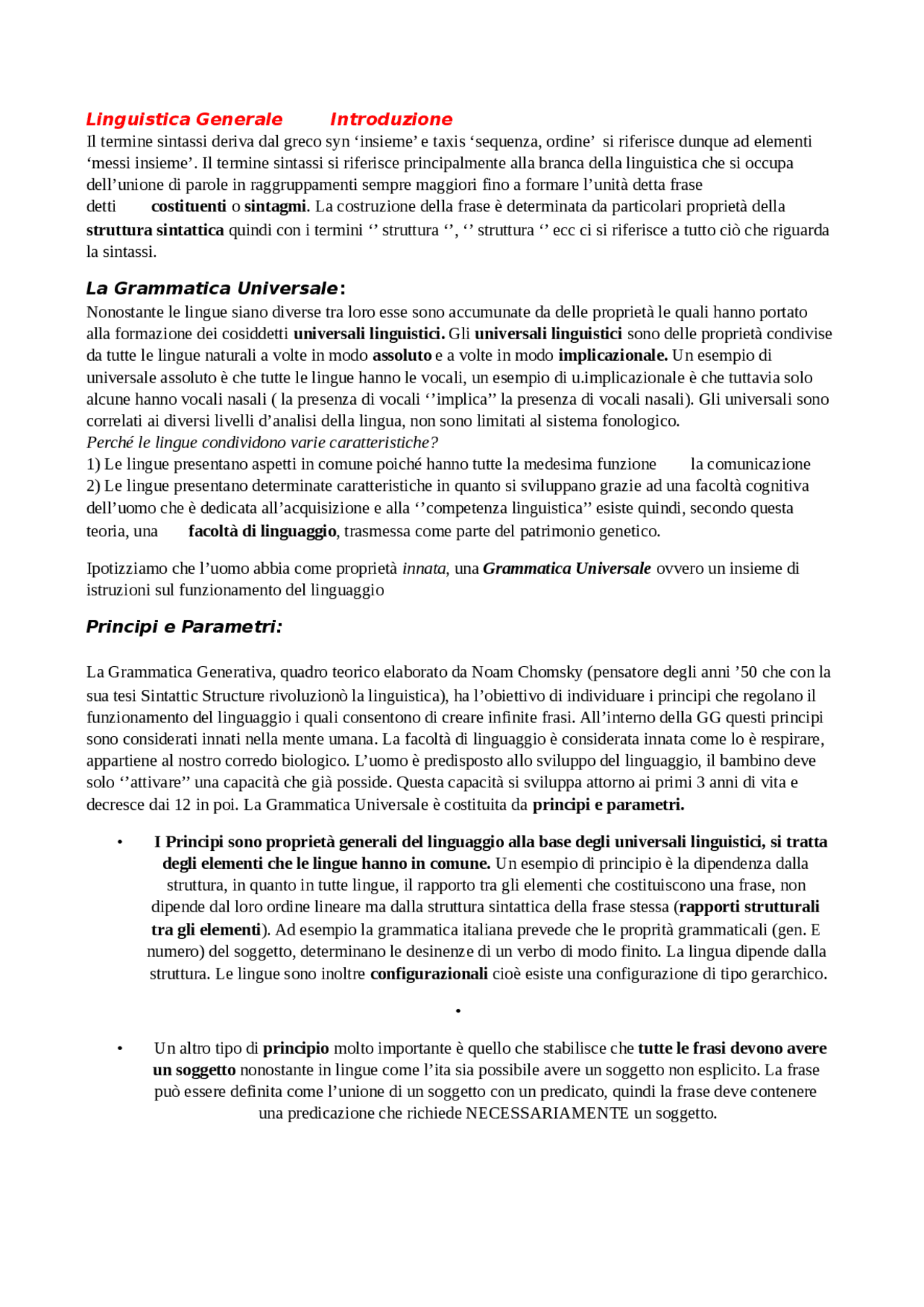 Linguistica generale: elementi di sintassi | Appunti di Linguistica Generale | Docsity