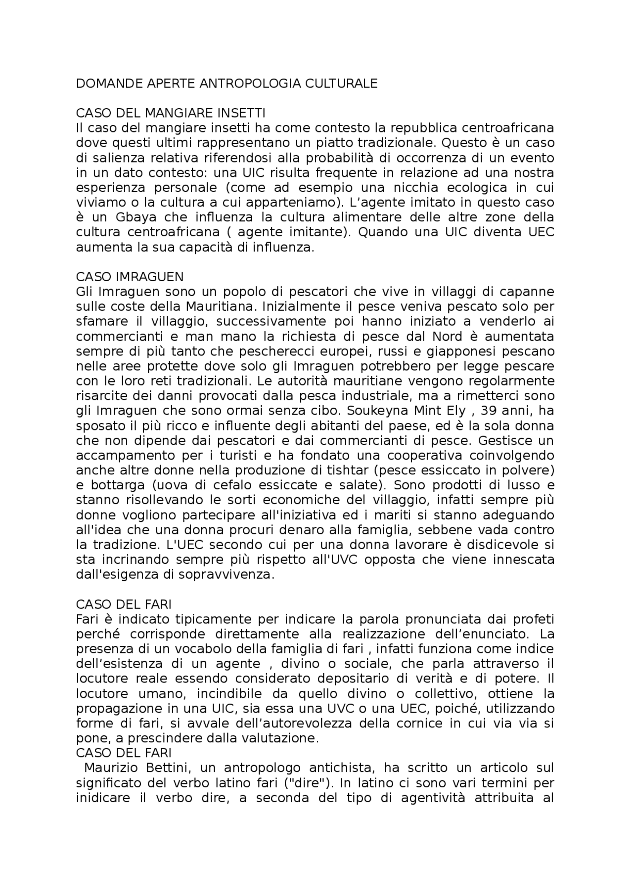Antropologia Culturale Ecampus Domande Aperte Docsity