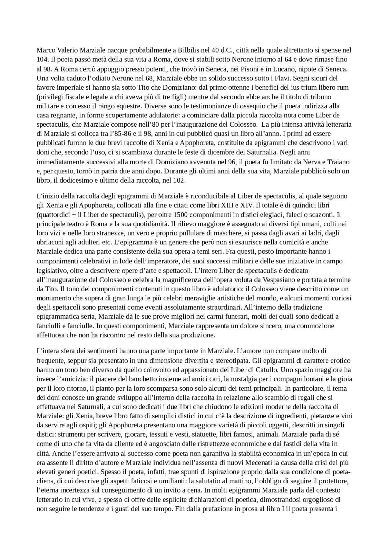 Marziale: vita, opere e stile - Docsity