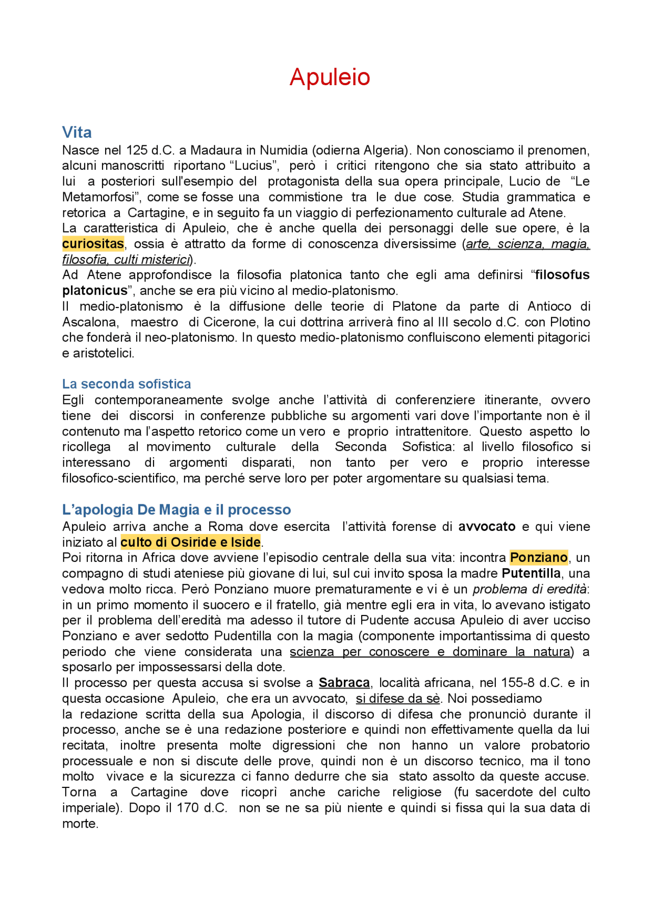Sintesi di latino di Apuleio | Resúmenes de Latín | Docsity