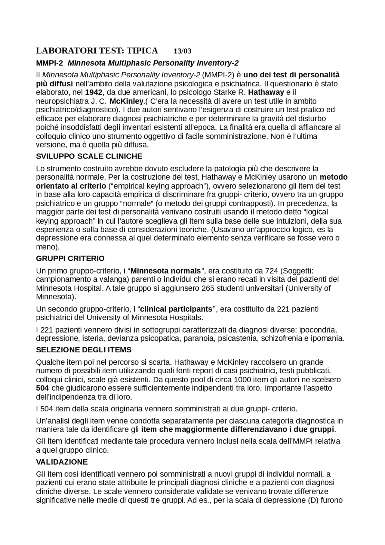 Metodi E Tecniche Dei Test Appunti Di Psicologia Generale Docsity