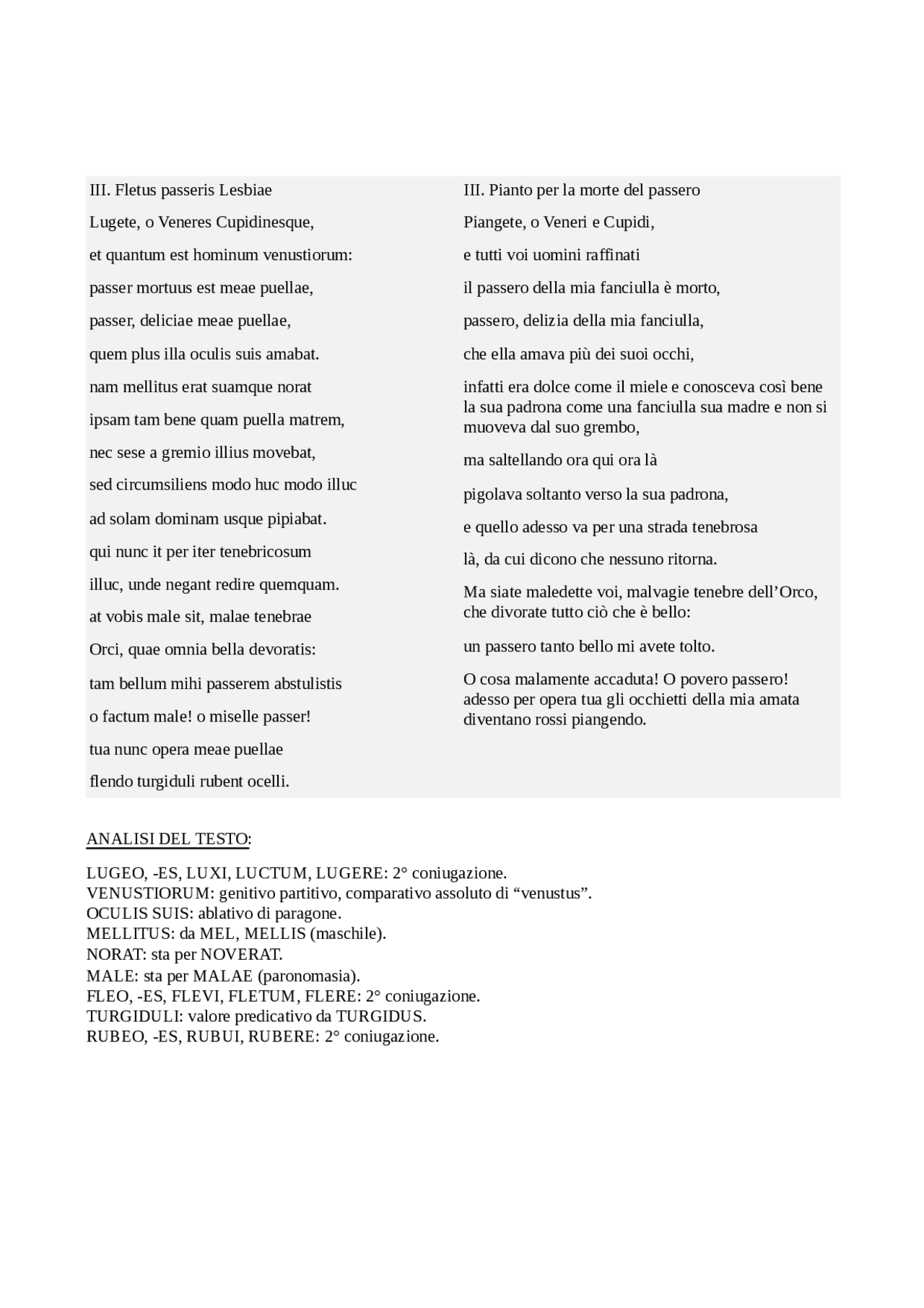 Catullo Carmen Versione Docsity