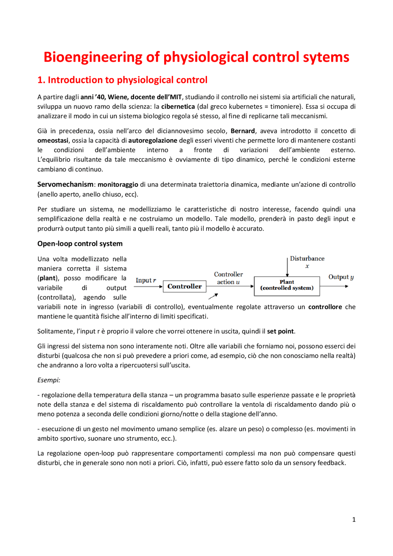 Dispense in Italiano di Bioengineering of Physiological Control System ...