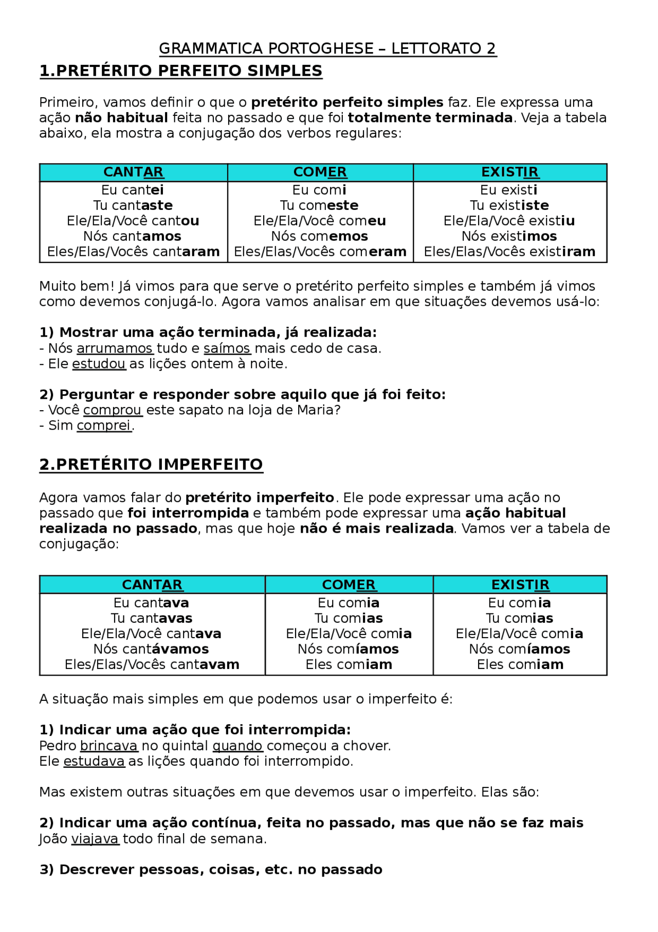 GRAMMATICA PORTOGHESE 2 - Prof.ssa Marisa da Silva Valente - Docsity