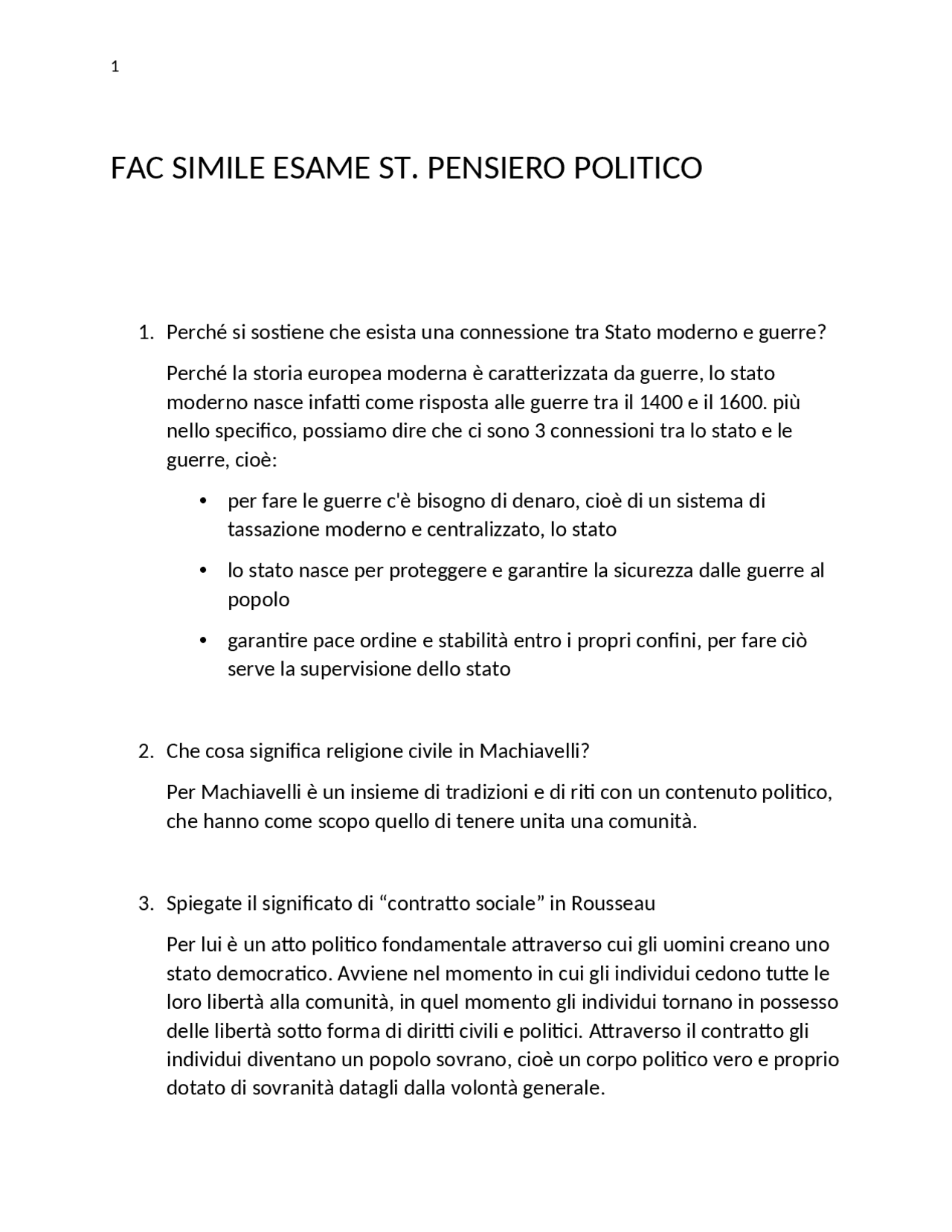 Fac Simile Esame Storia Del Pensiero Politico Docsity