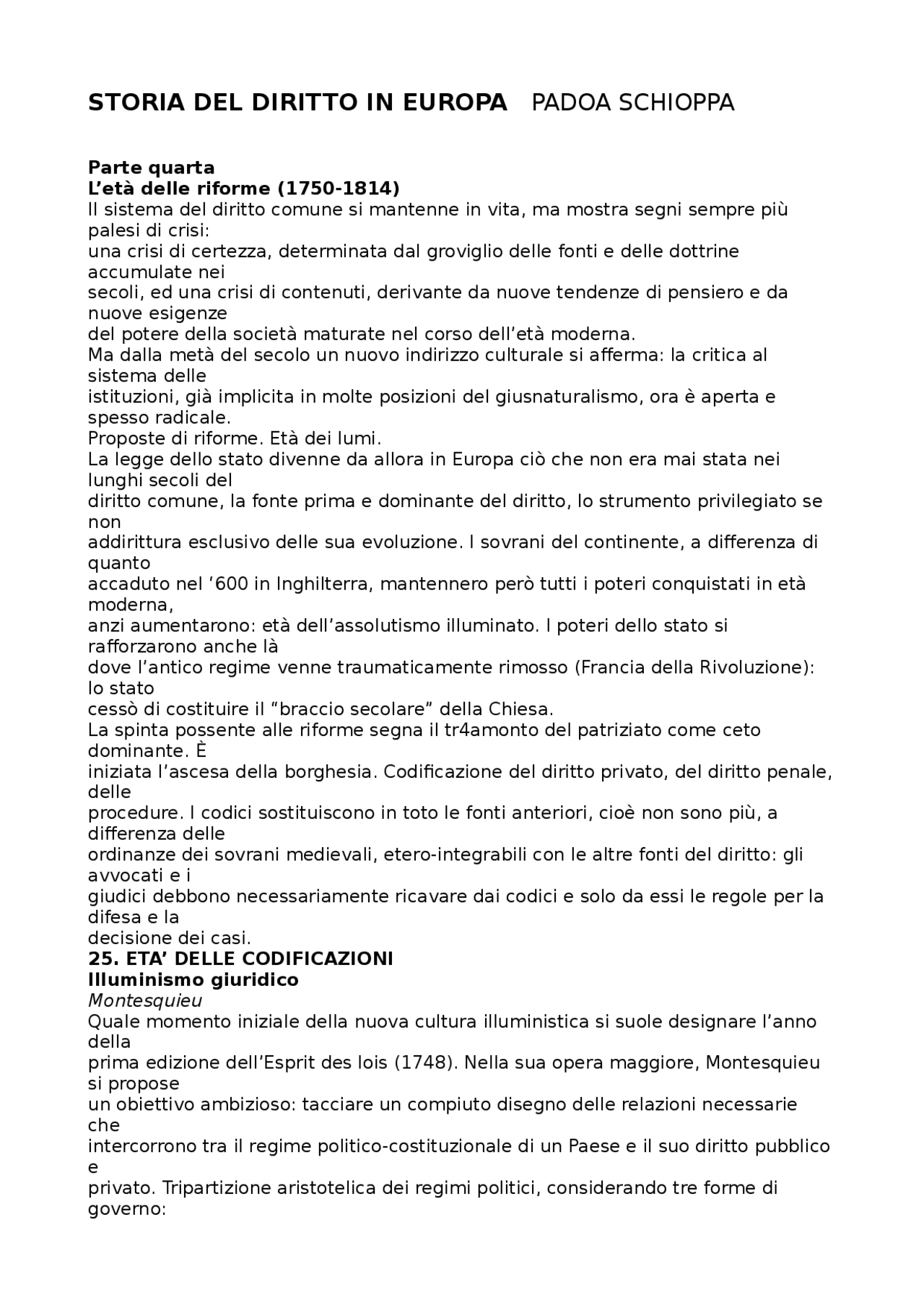 Storia Del Diritto In Europa Padoa Schioppa Docsity