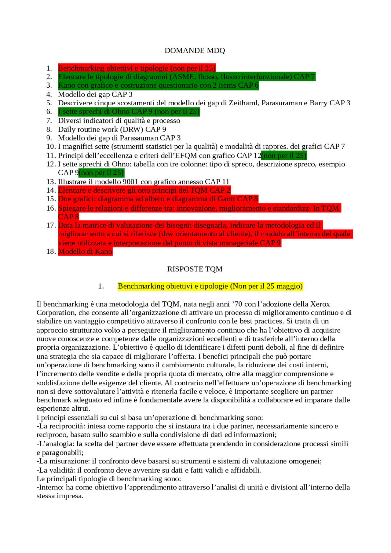 Management Della Qualita Docsity