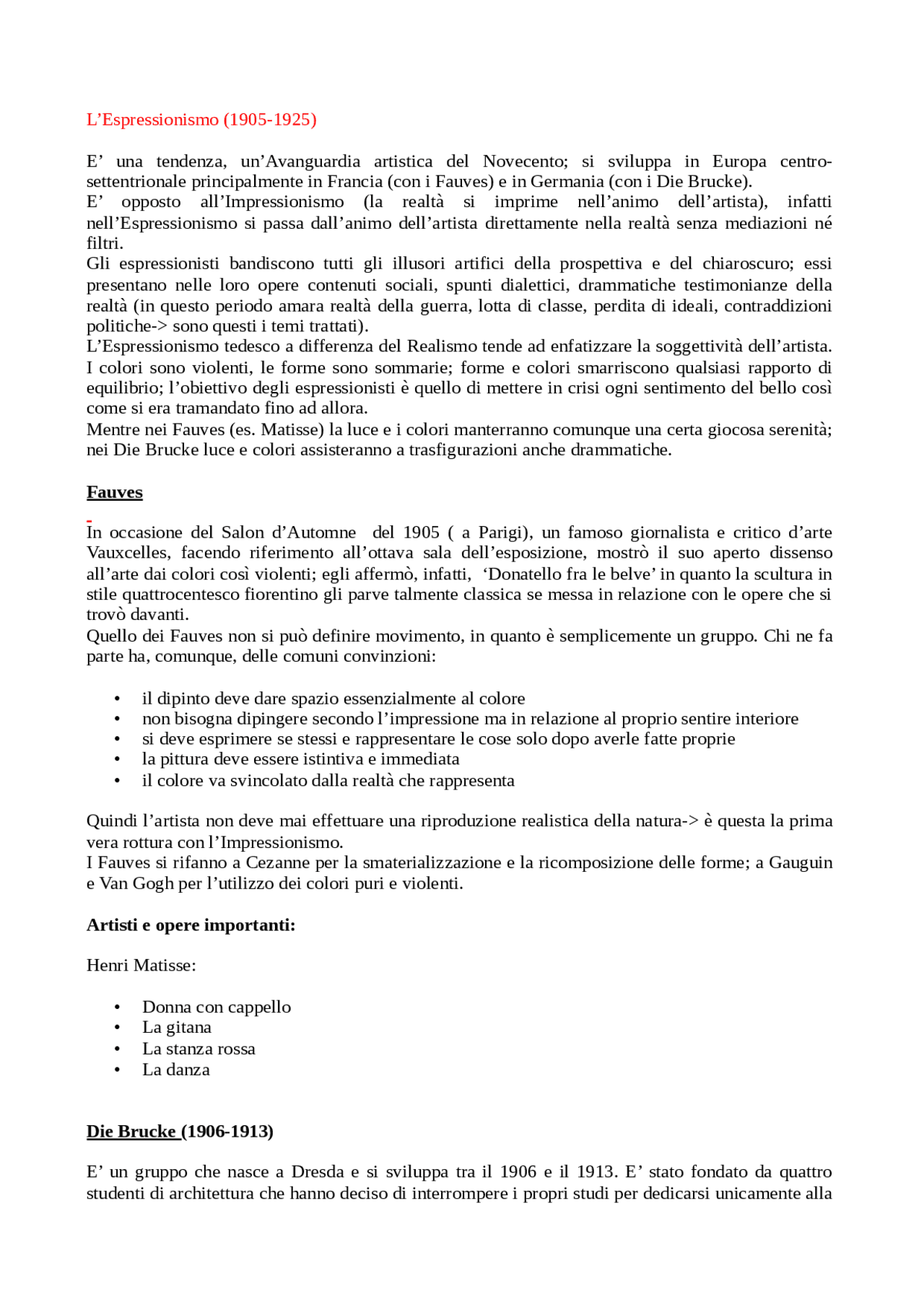 Espressionismo In Generale Docsity