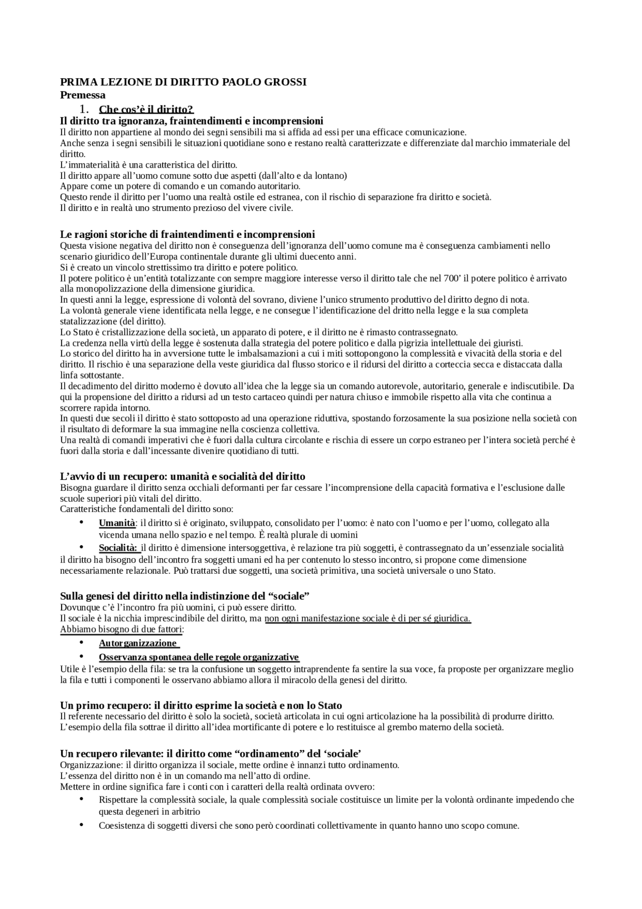 Riassunto Completo Prima Lezione Di Diritto Docsity