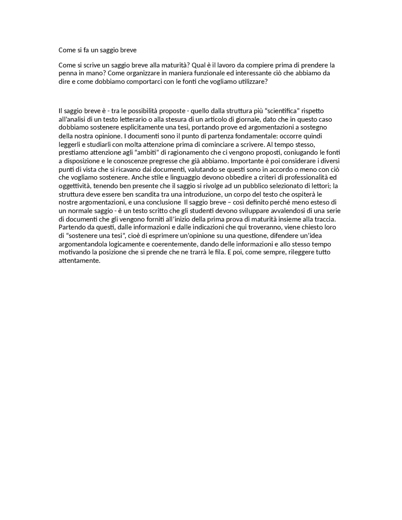 Come Fare Un Saggio Breve Docsity