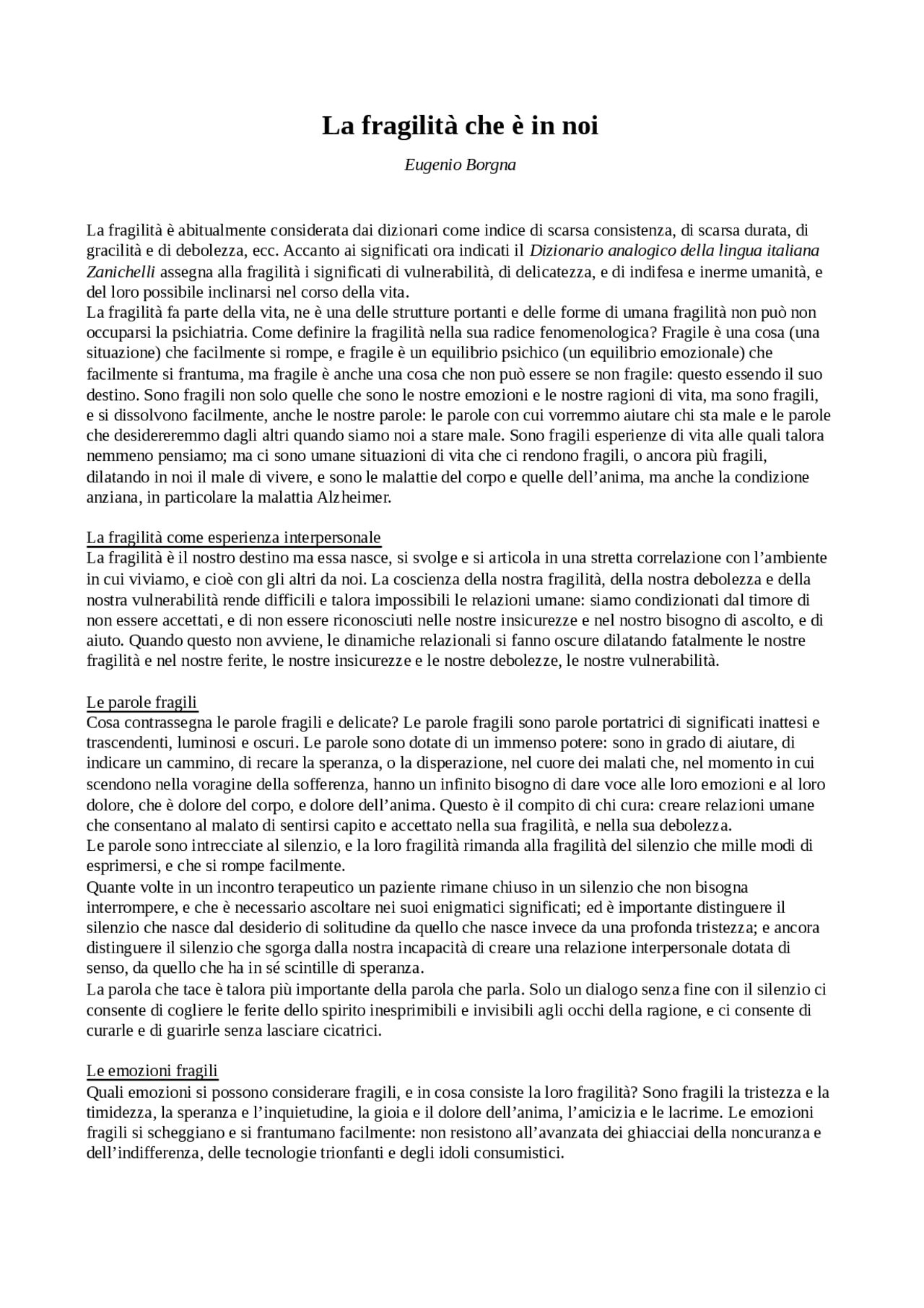 La Fragilità Che è In Noi Eugenio Borgna Appunti Di Scienze Dell