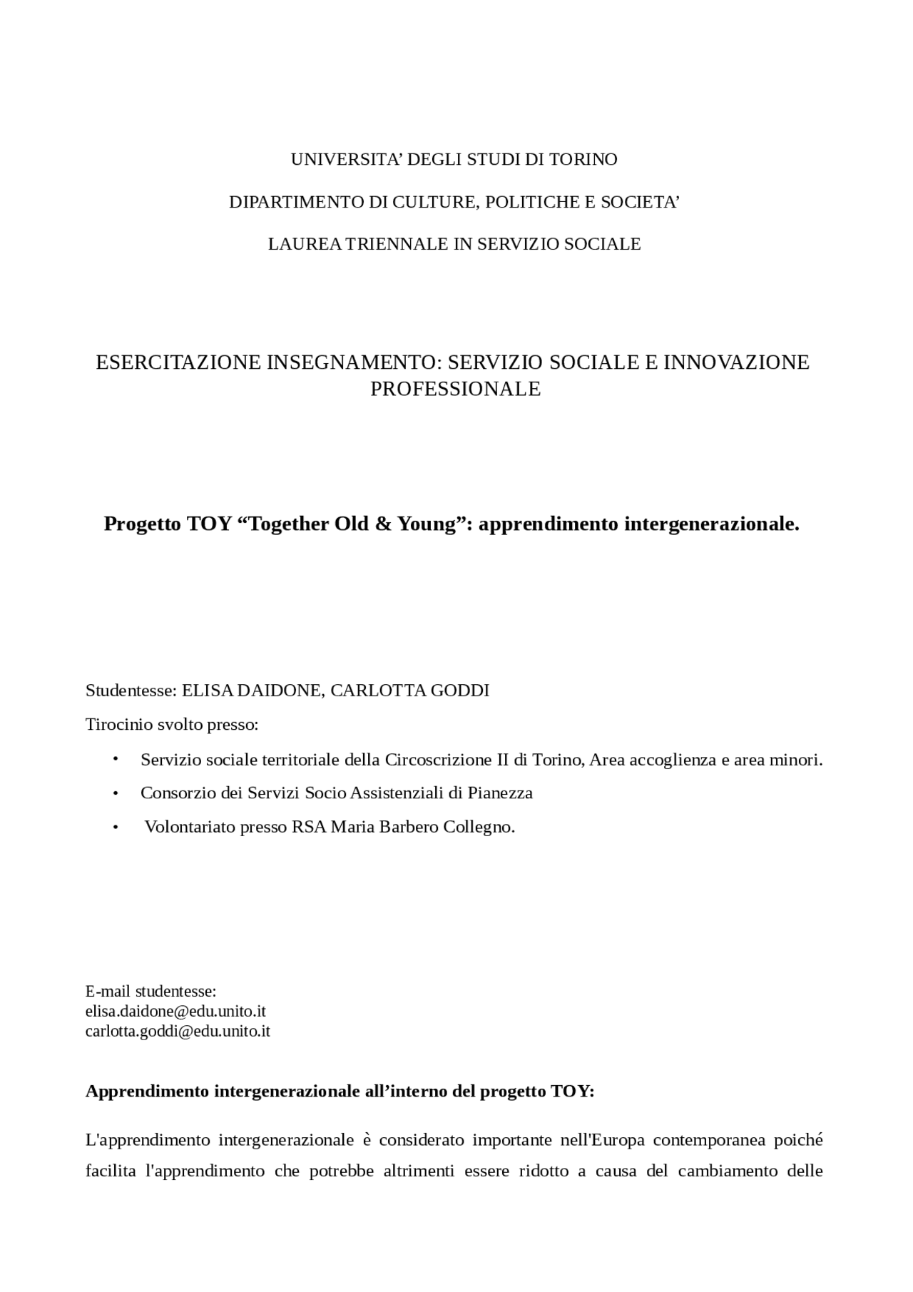 Servizio Sociale E Innovazione Sociale Docsity