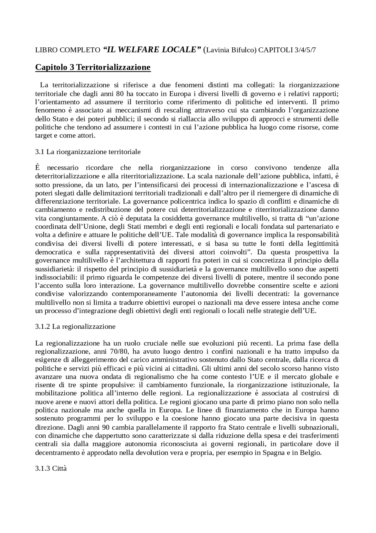 Libro Il Welfare Locale Esame Burgalassi Roma Tre Docsity