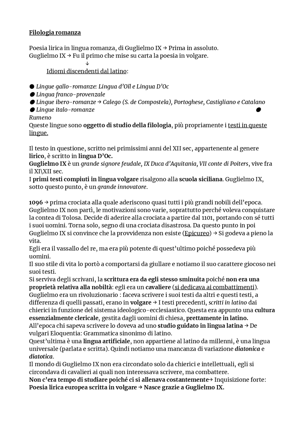 Fondamenti Di Filologia Romanza Prof Canettieri Docsity