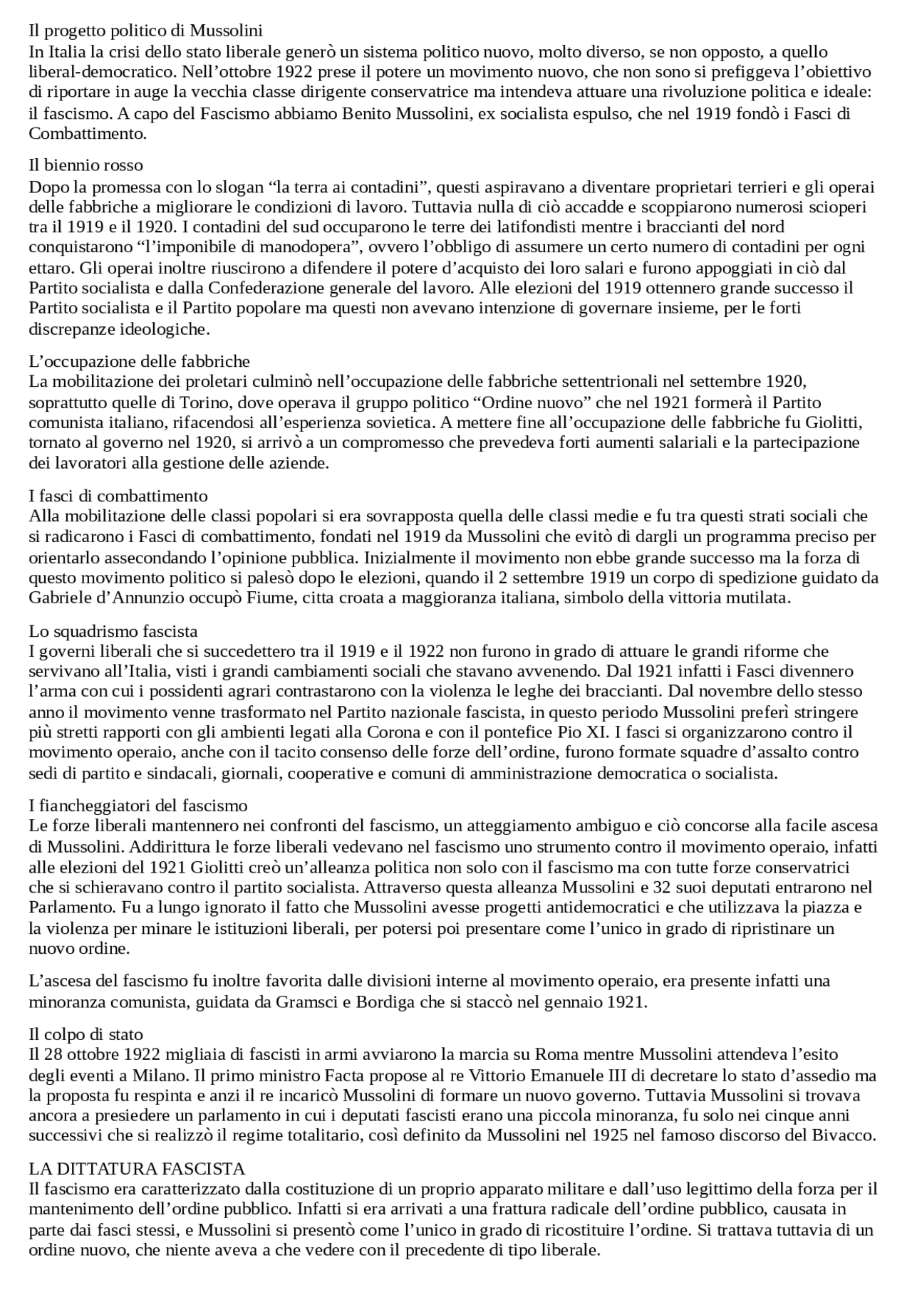 Dispense Complete Sul Fascismo Docsity