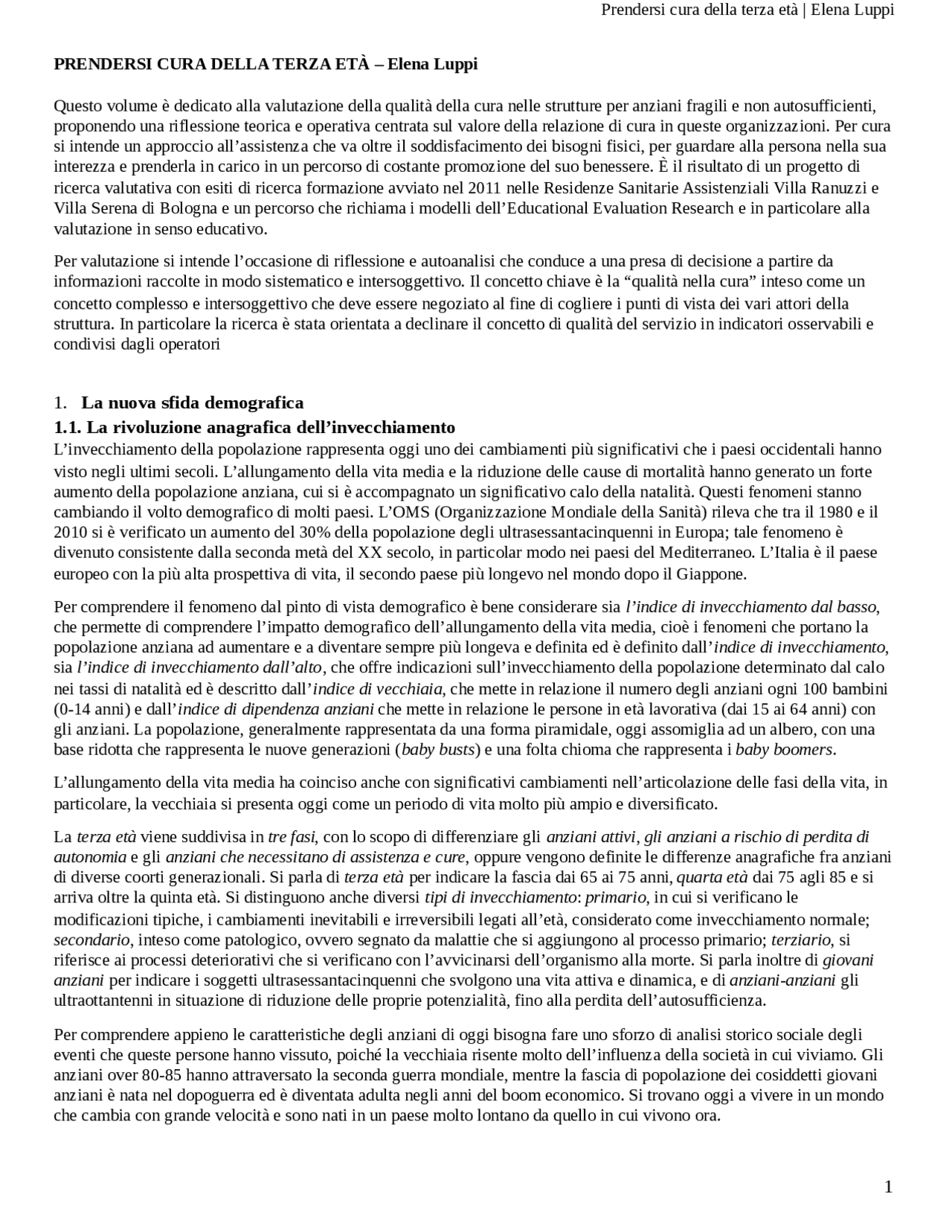 Prendersi Cura Della Terza Età Luppi Docsity