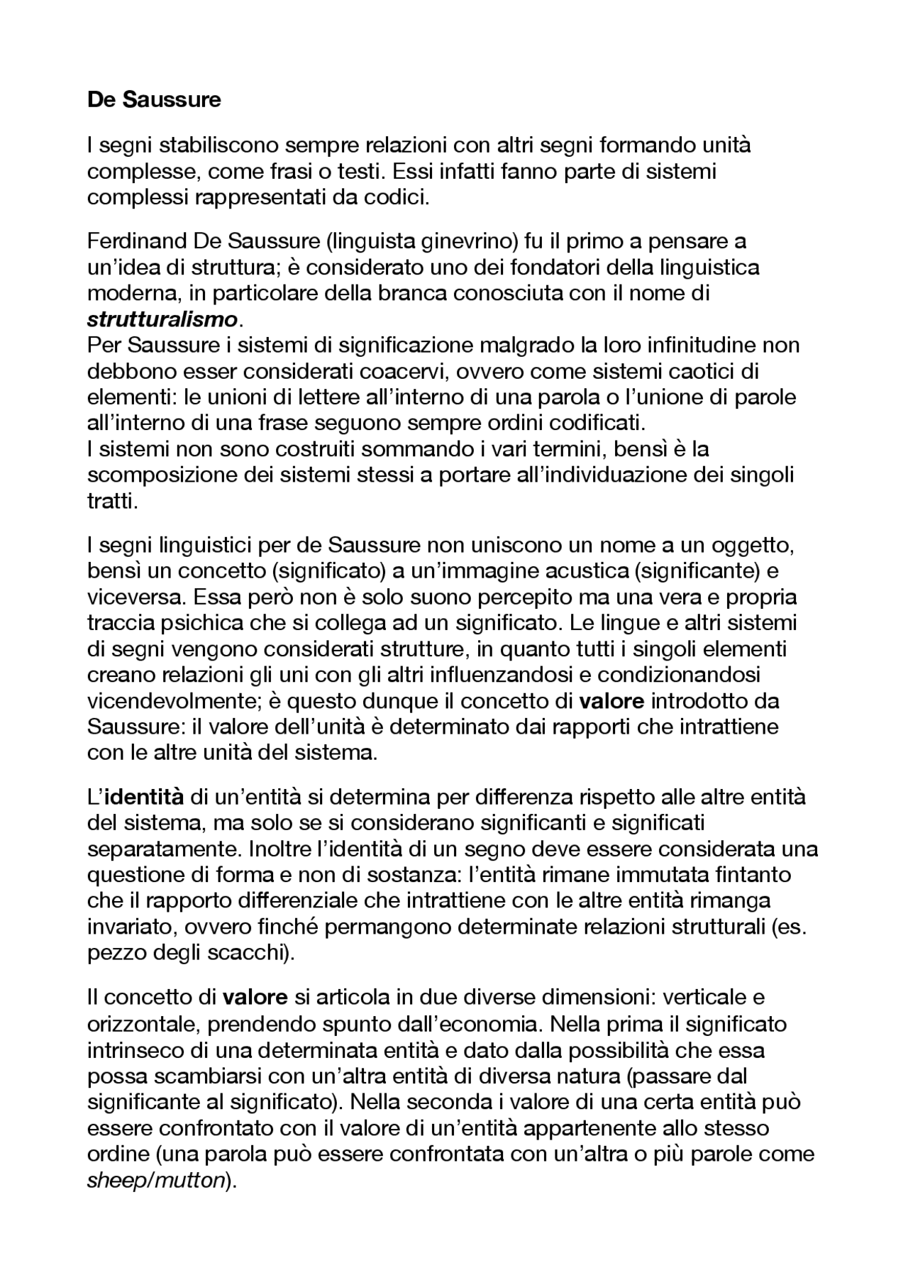 Sintesi Su Ferdinad De Saussure Docsity