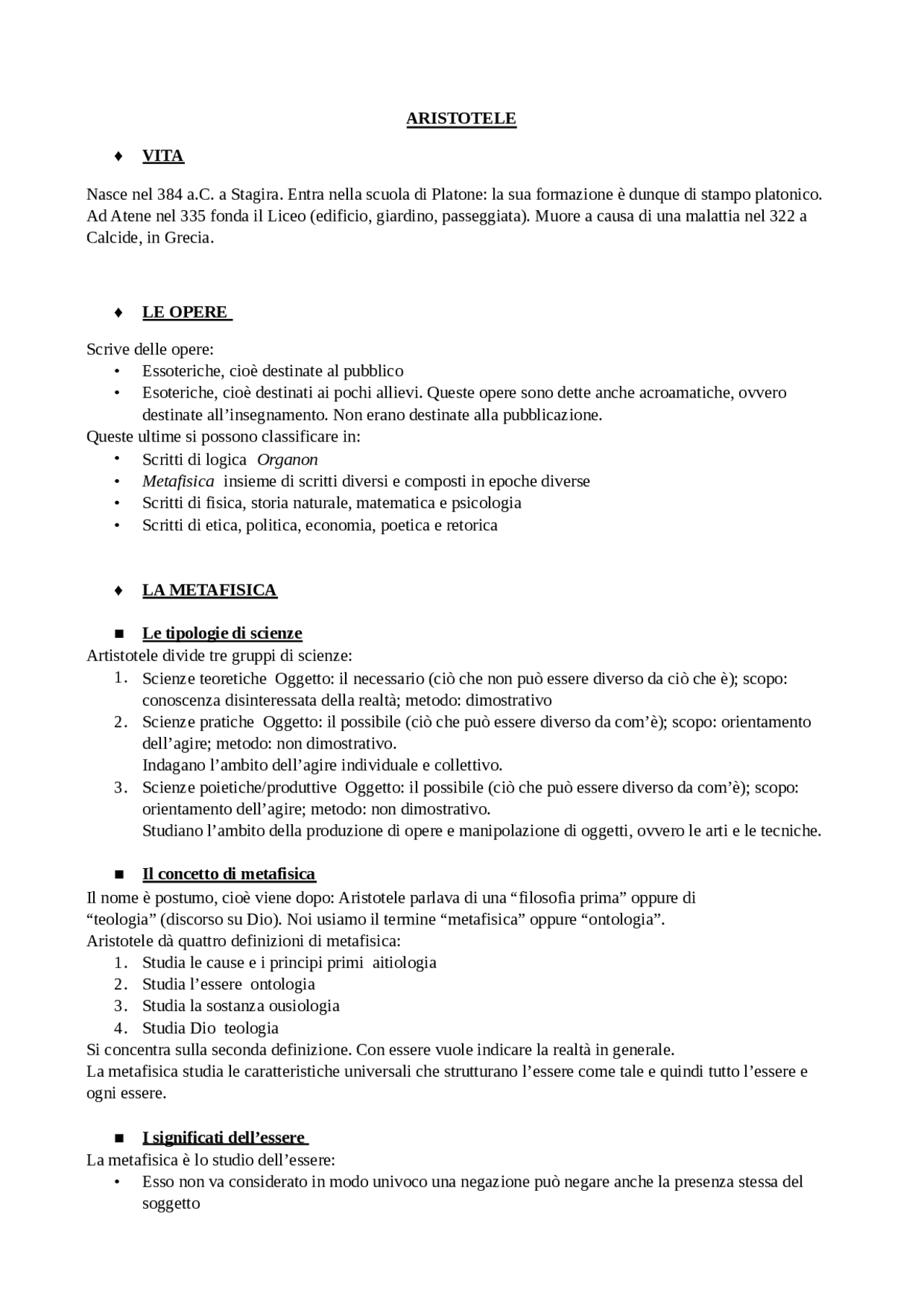 La Filosofia Di Aristotele Docsity