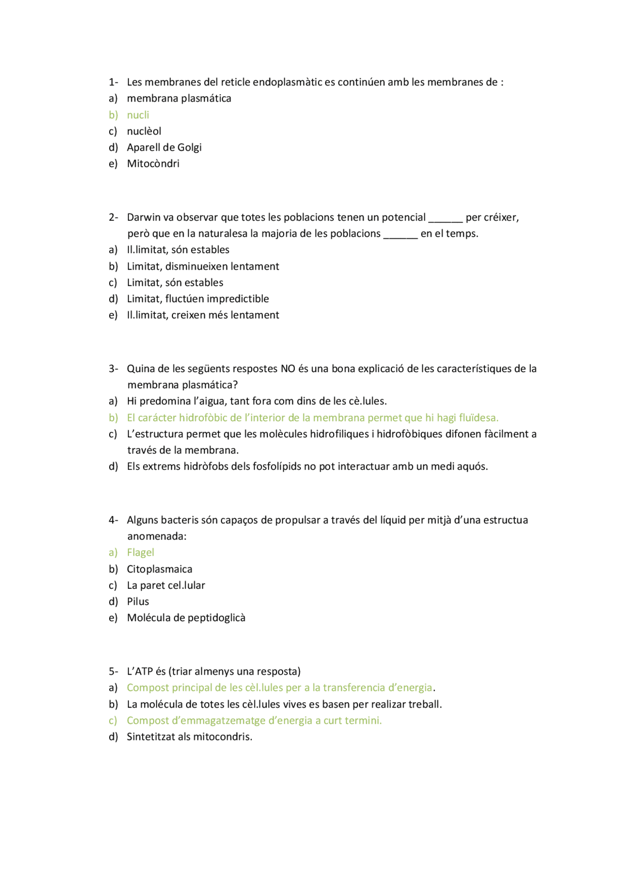 Examen De Biologia General 1 Docsity
